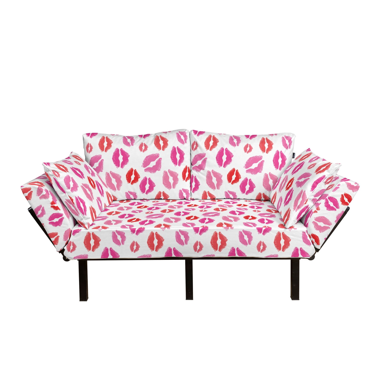 Lips Futon Couch, Pink and Warm Color Romantic Kisses Smack Print ...