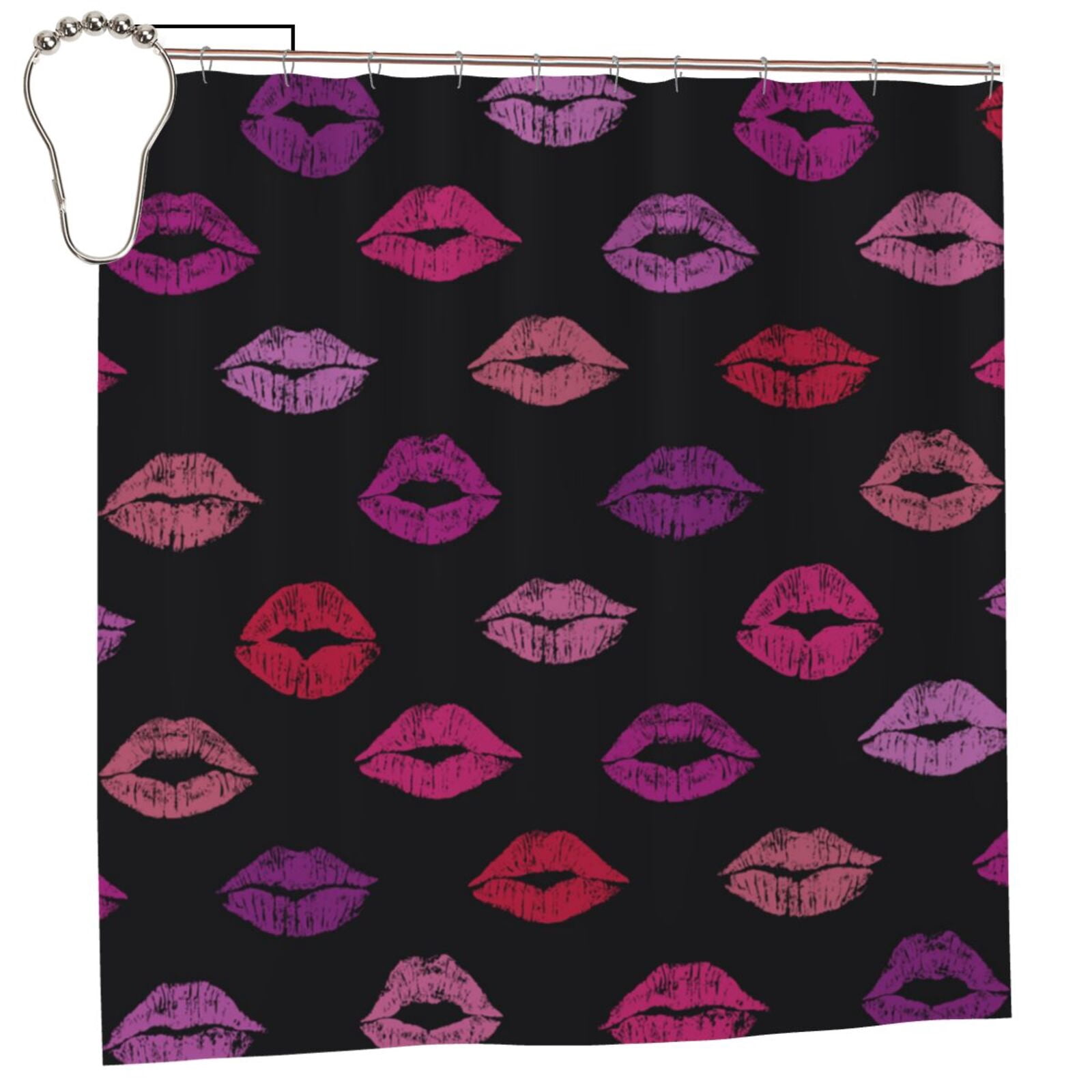 Lips Kiss Shower Curtain with 12 Iron Hooks Washable Polyester Fabric ...
