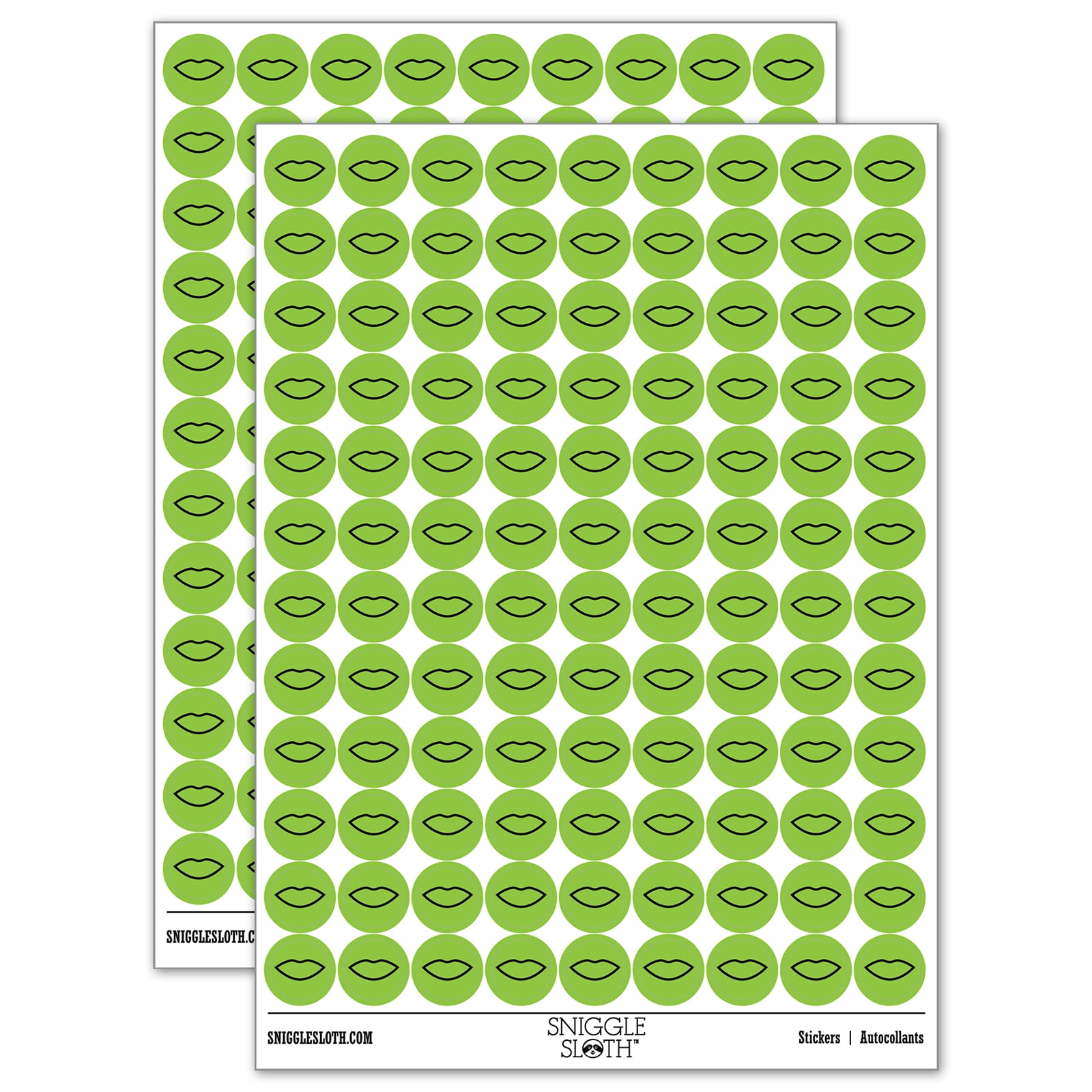 Lips Mouth Outline 200+ Round Stickers - Light Green - Gloss Finish - 0 ...