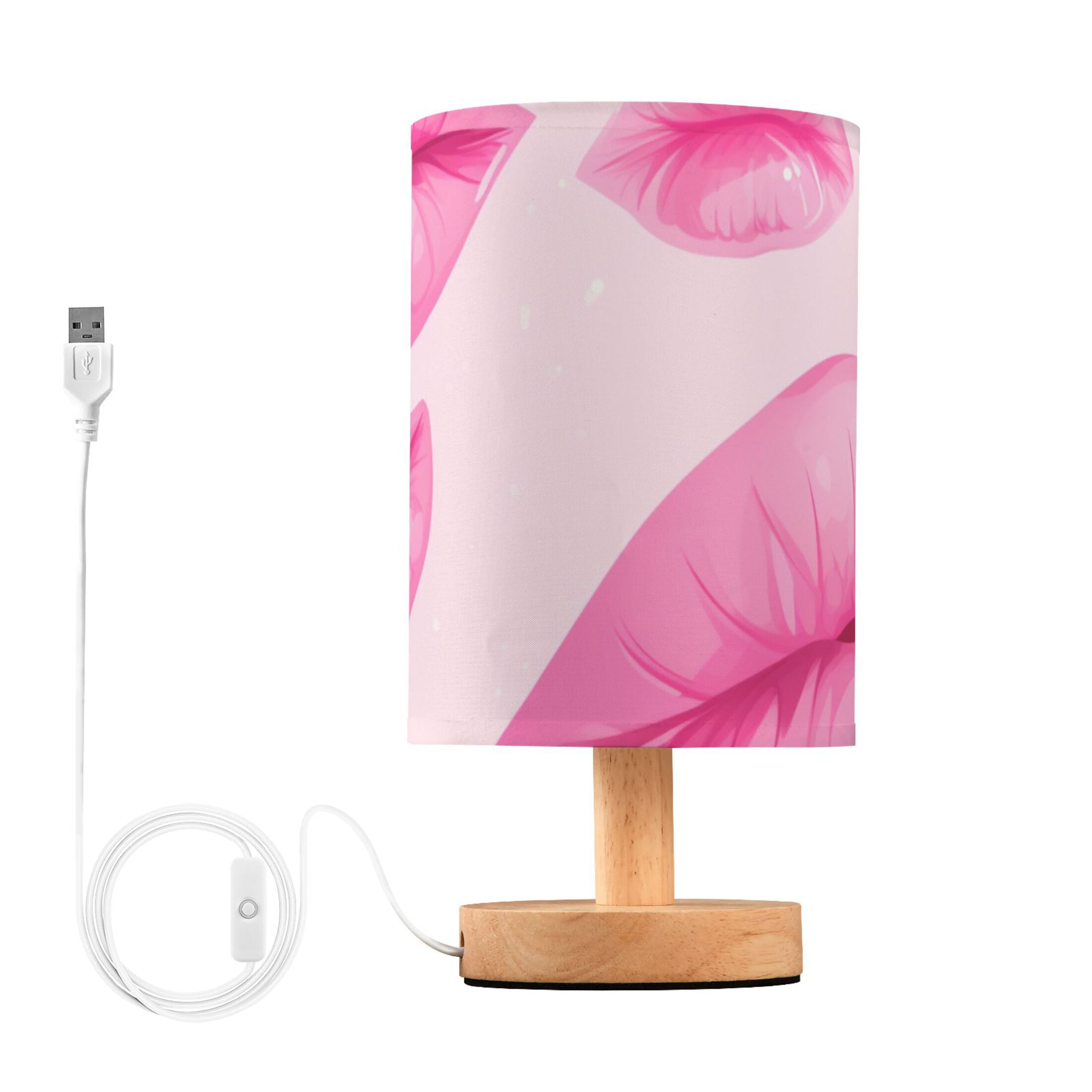 Lips Pink Bedside Table Lamp LED Warm Lights with USB Charging Port ...