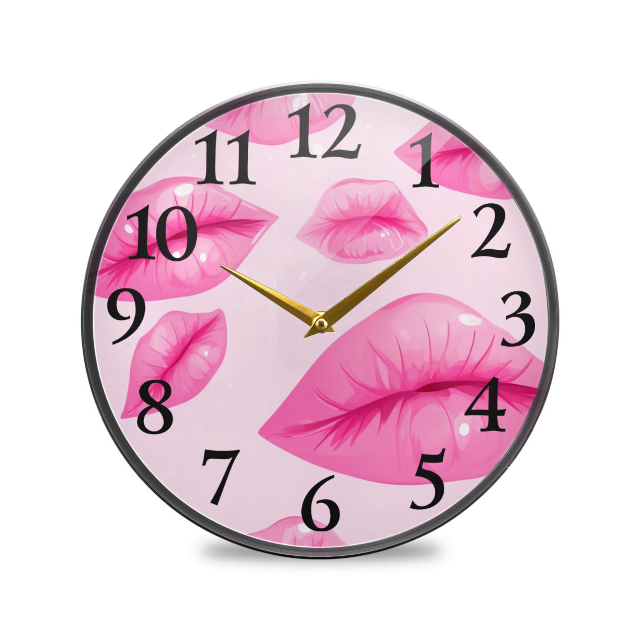 Lips Pink Wall Clocks Battery Operated 11.9 Inch Round Clock Acrylic ...