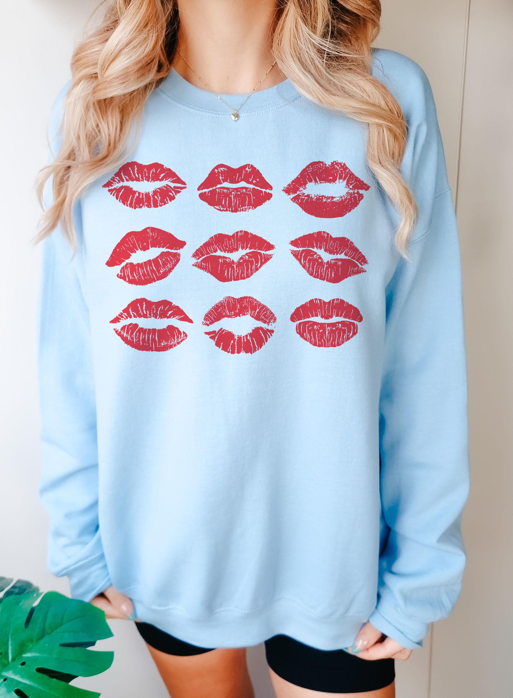 Lips T-Shirt, Red Lips Crewneck, Valentines Day, Lipstick Shirt, Kiss ...