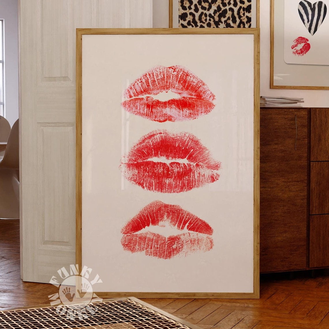 Lips Wall Art, Red Kisses Print, Retro Kiss Lips Poster, Trendy Wall ...
