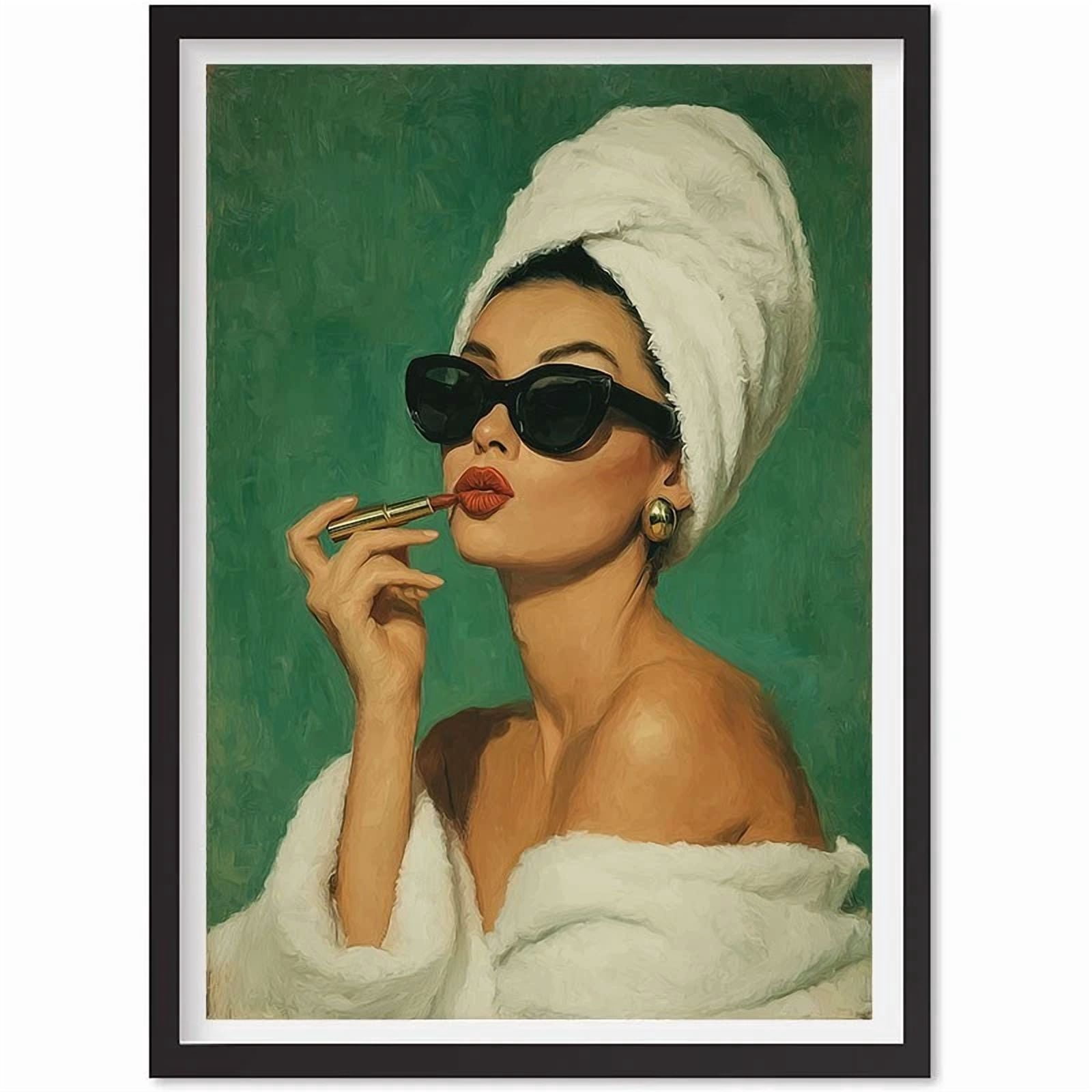 Lipstick Glam Woman Poster – Retro Vanity Wall Art In Green With ...