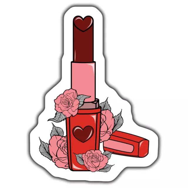 Lipstick With Heart Roses Sticker, Cute Lipstick Sticker For Laptops ...