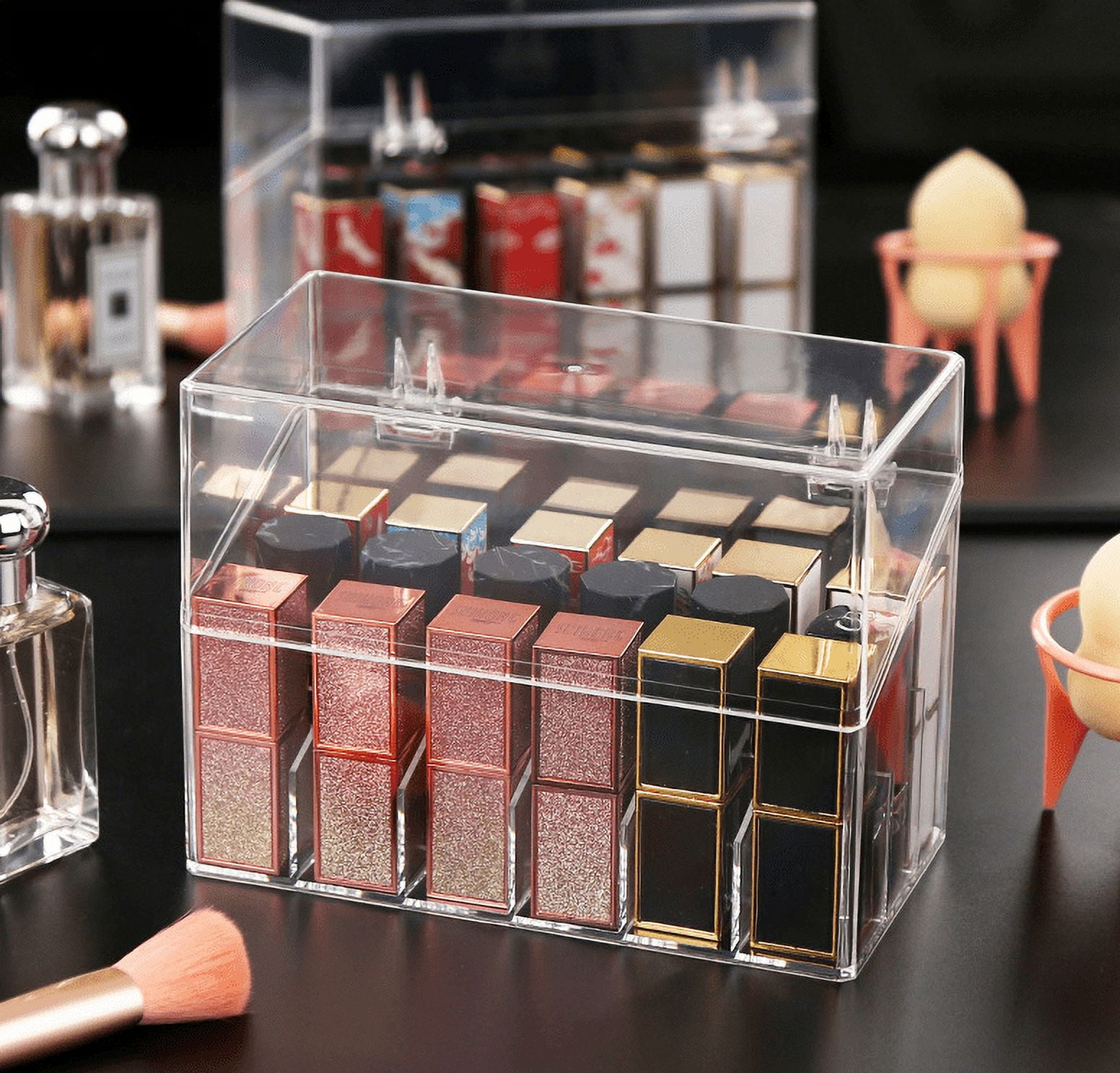 Lipstick Holder 18 Spaces Lipgloss Organizer, 3 Rows - Multi Level ...