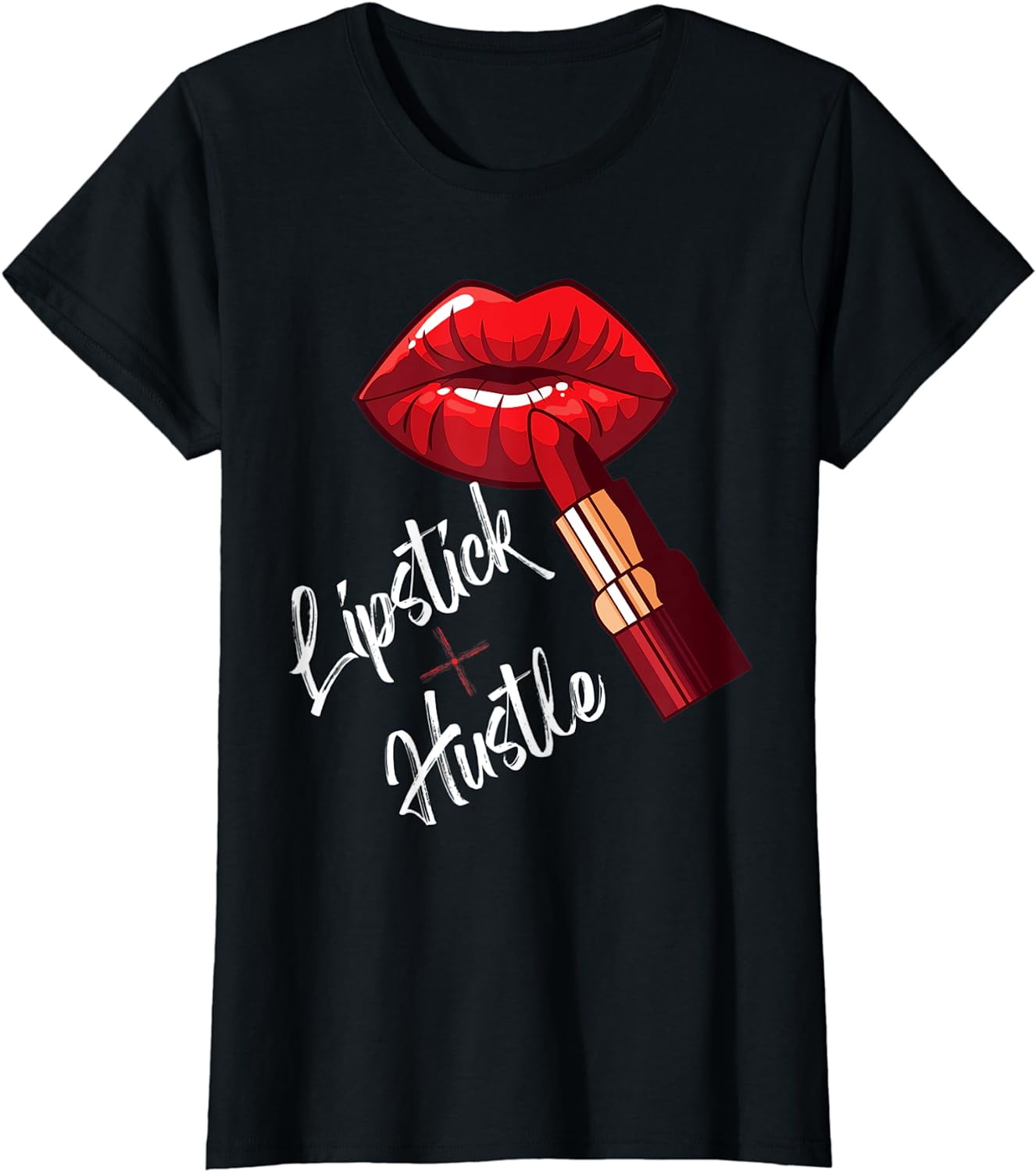 Lipstick + Hustle Red Lipstick Lashes Brushes Gloss Makeup T-Shirt ...