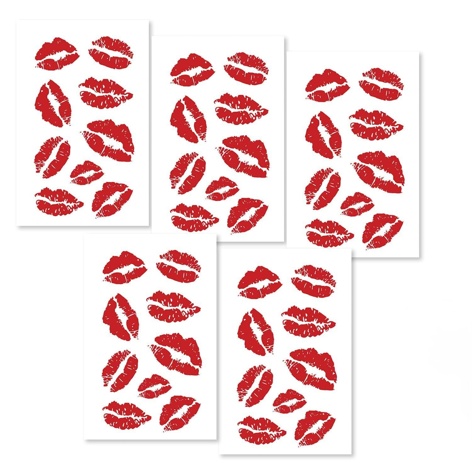 Lipstick Kiss Temporary Tattoo, Bright Watermelon Red Lip Prints, Red ...