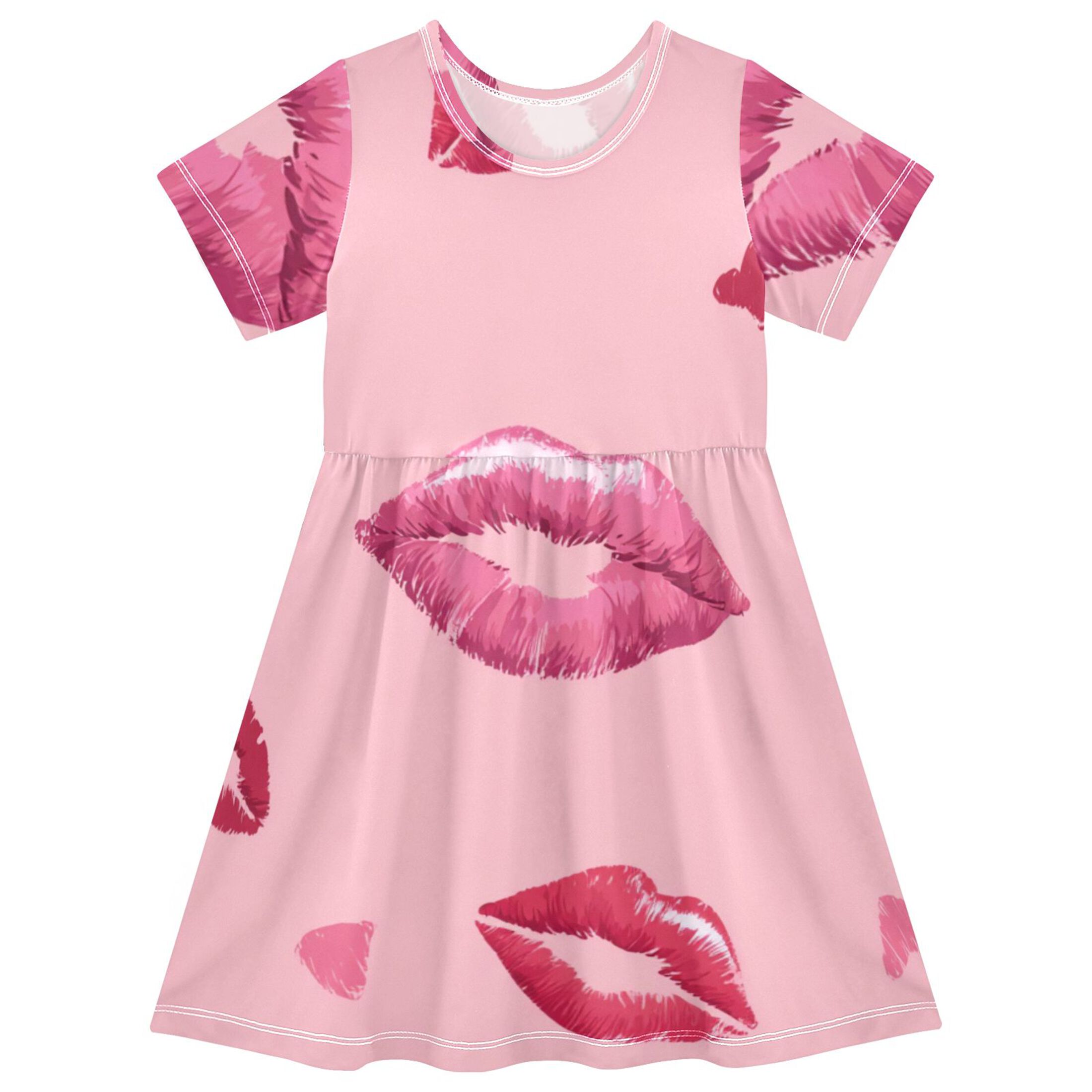 Lipstick Prints Hearts Valentine Girls' Short Sleeve Dress A-Line One ...