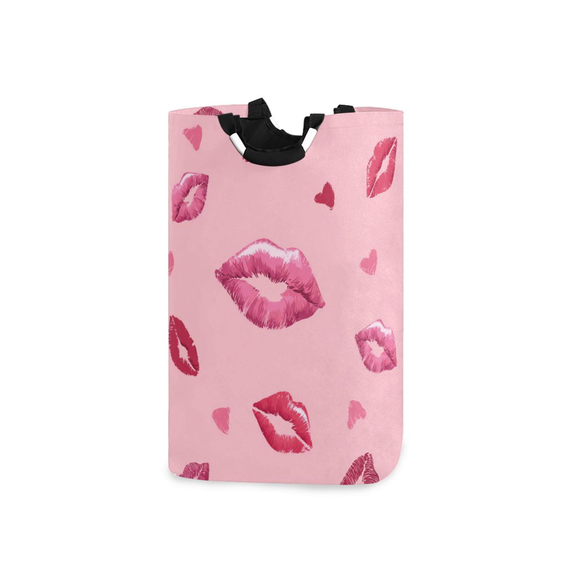 Lipstick Prints Hearts Valentine Laundry Basket with Handles Foldable ...