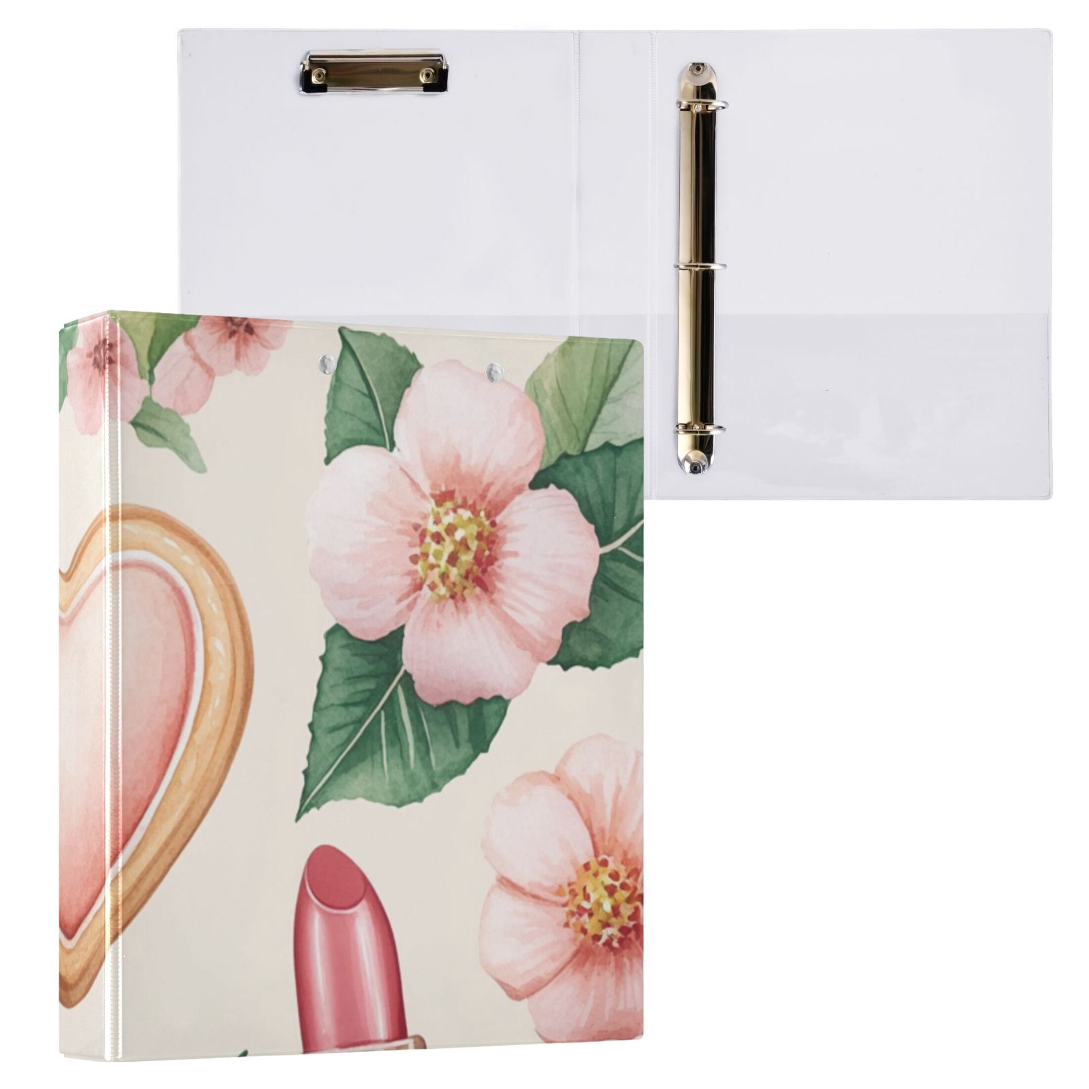 Lipsticks Hearts Flowers Leaves 3 Ring Binders 1.5 inch Hardcover File ...