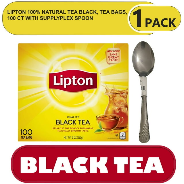 Lipton 100% Natural Tea Black, Tea Bags, 100 Ct with Supplyplex Spoon ...