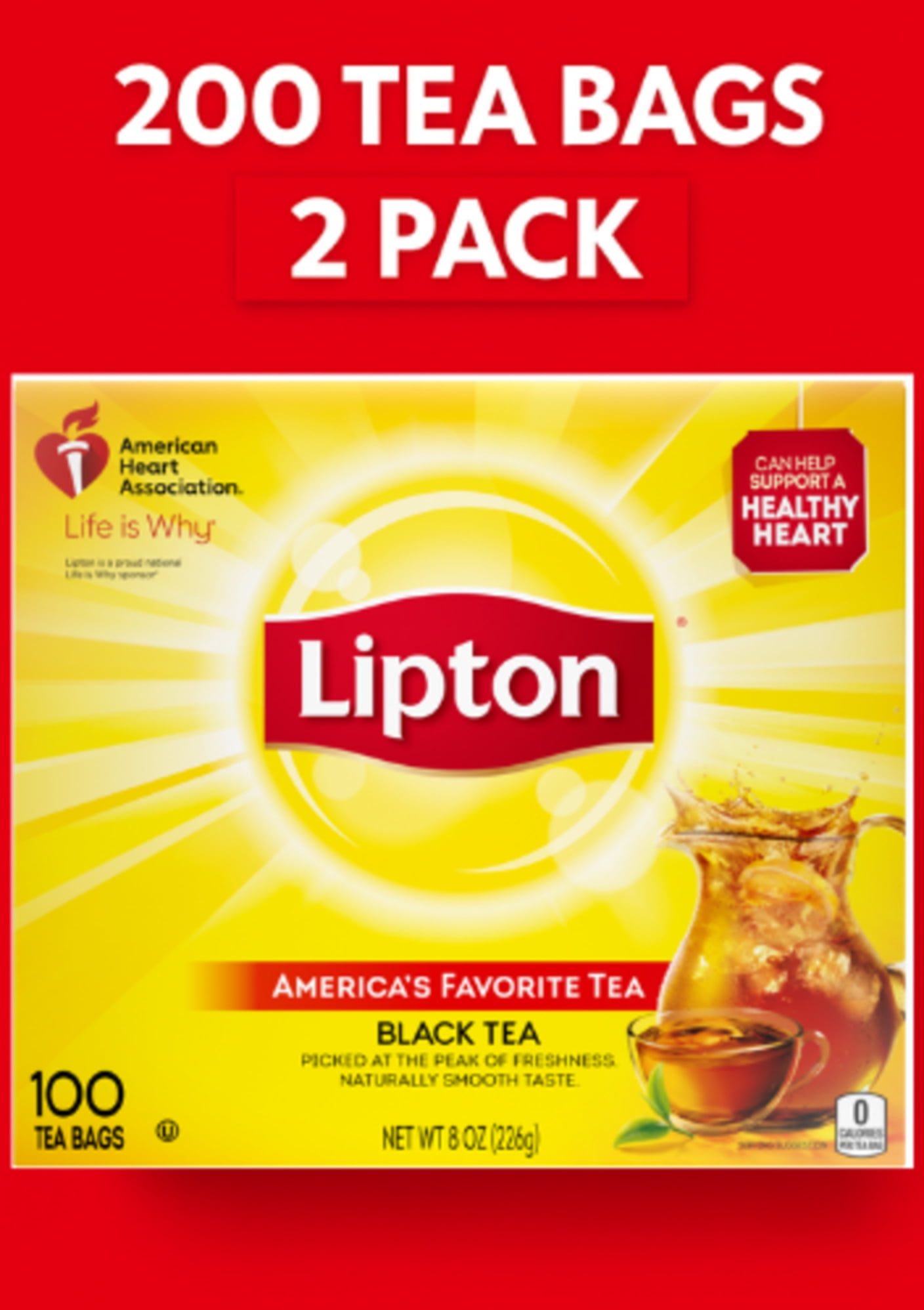 Lipton Black Tea Bags, 100% Natural Tea, 100 ct Pack of 2, Total 200 ...