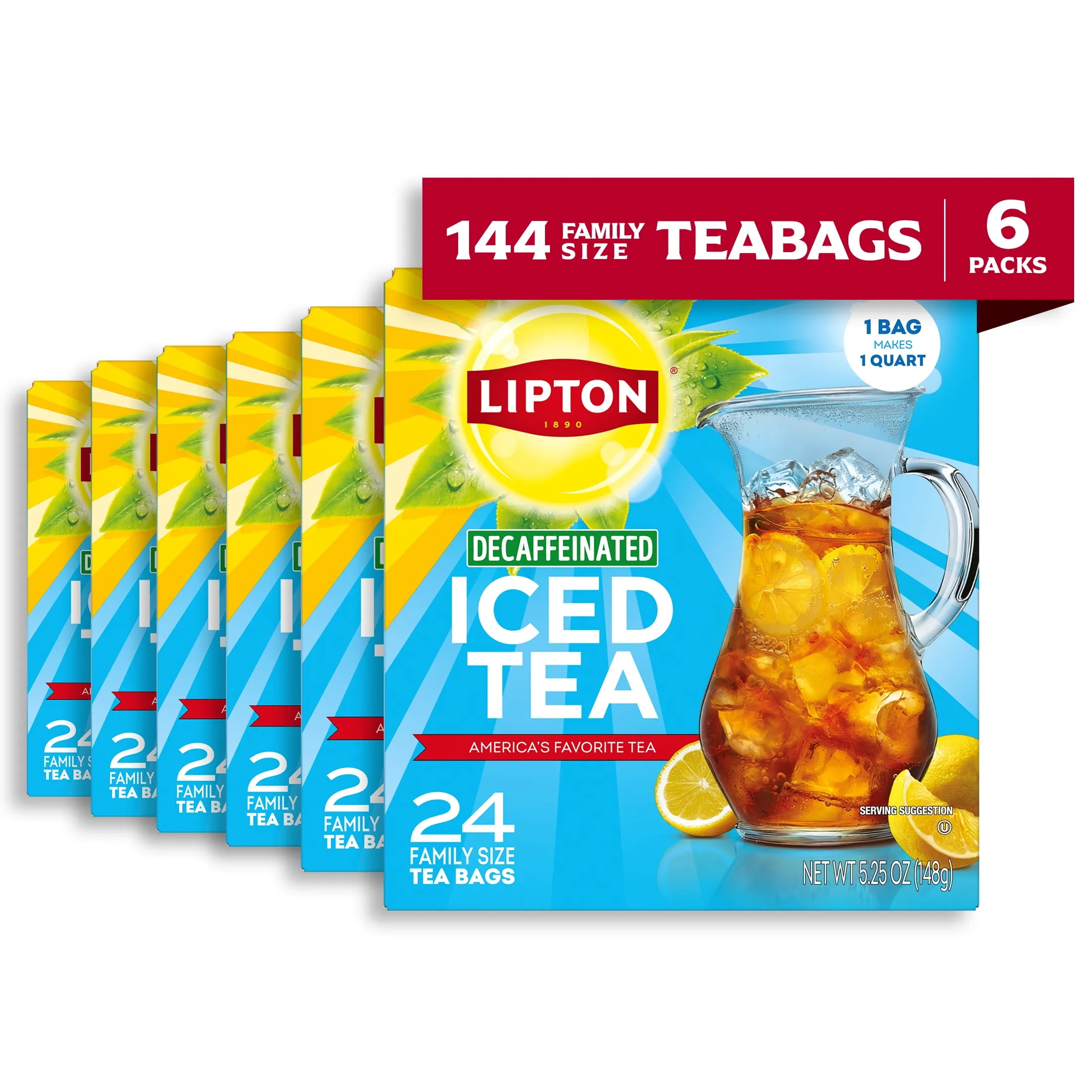 Lipton Decaffeinated Black Tea, Family Size Tea Bags, 24 Count, Pack of ...