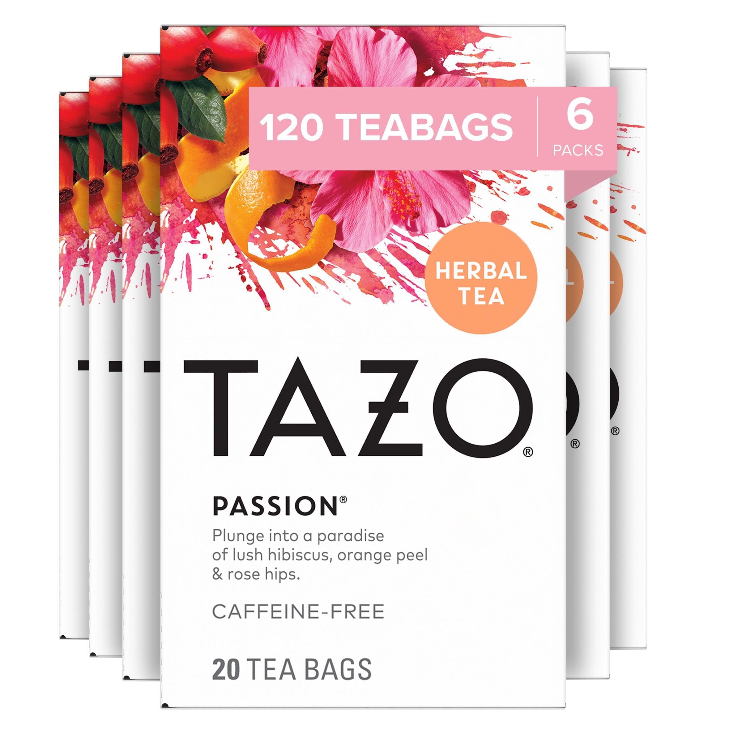 TAZO Tea Bags, Iced or Hot, Passion Herbal Tea, 20 Tea Bags (Pack of 6 ...