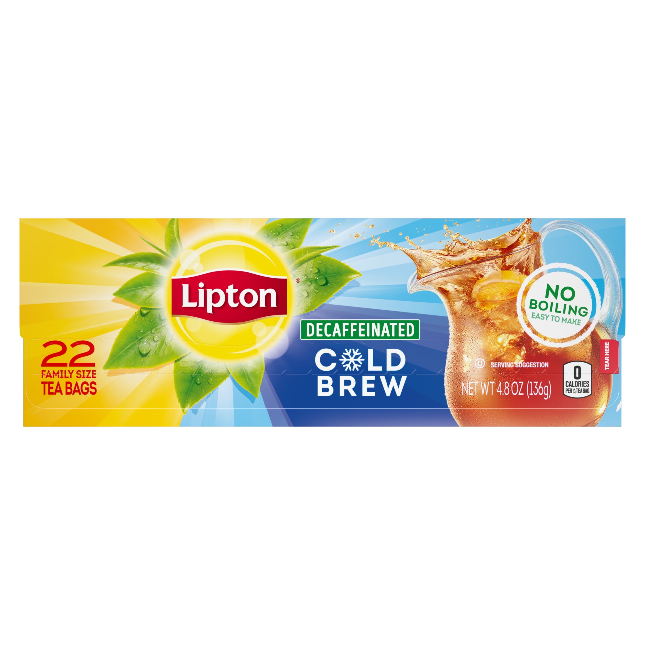 Lipton Family-Size Decaffeinated Tea Bags, Cold Brew Iced Tea, 22 ...