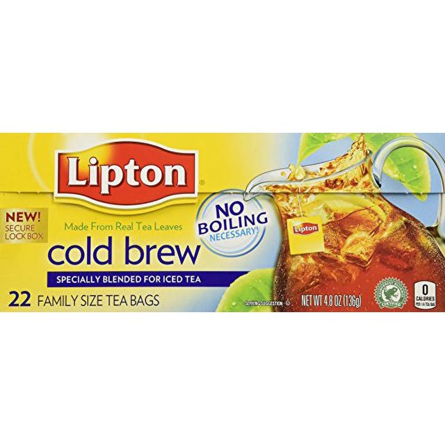 Lipton Cold Brew Family Iced Tea Bags Black tea 22 ct (Pack of 2 ...