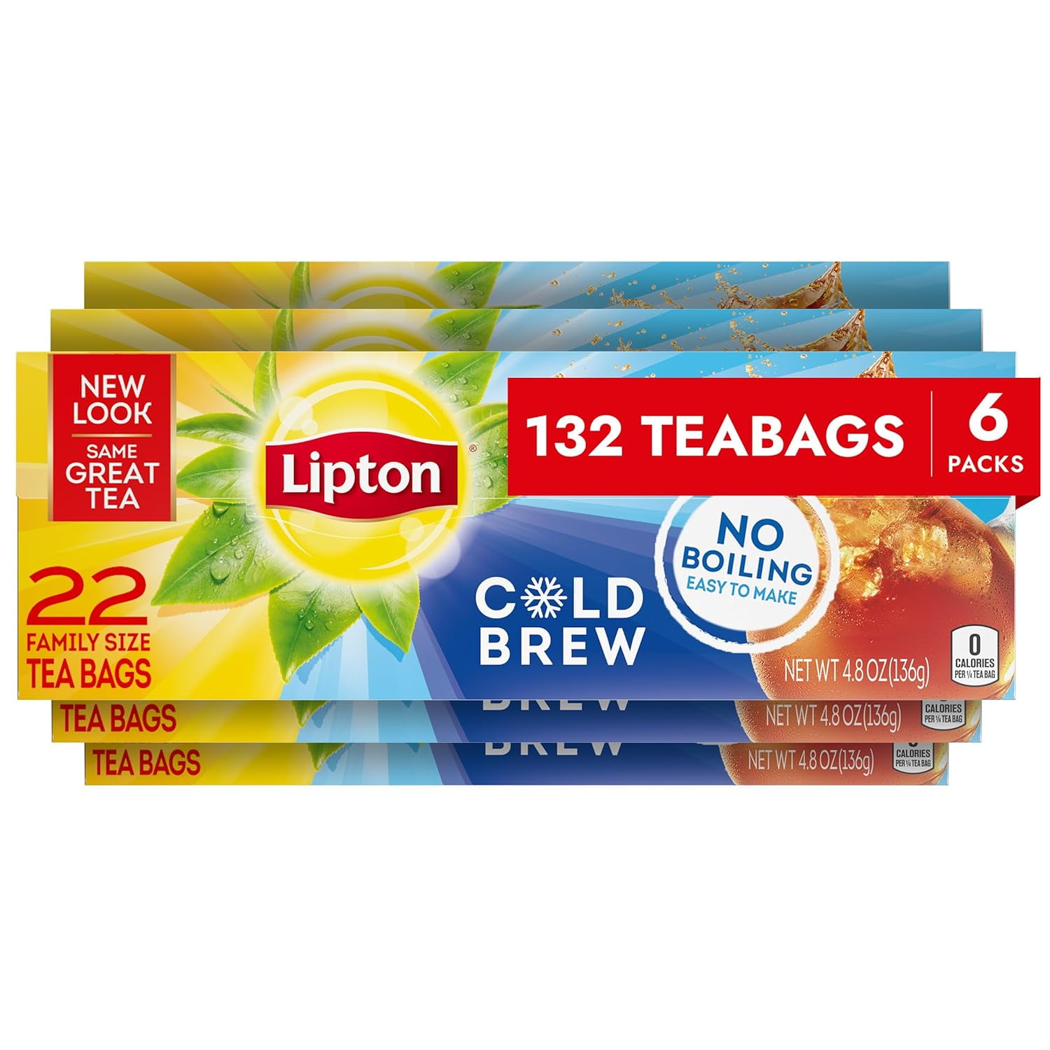 Lipton Cold Brew FEV6 Iced Tea Bags, Family Size Zero Calories, Easy-To ...