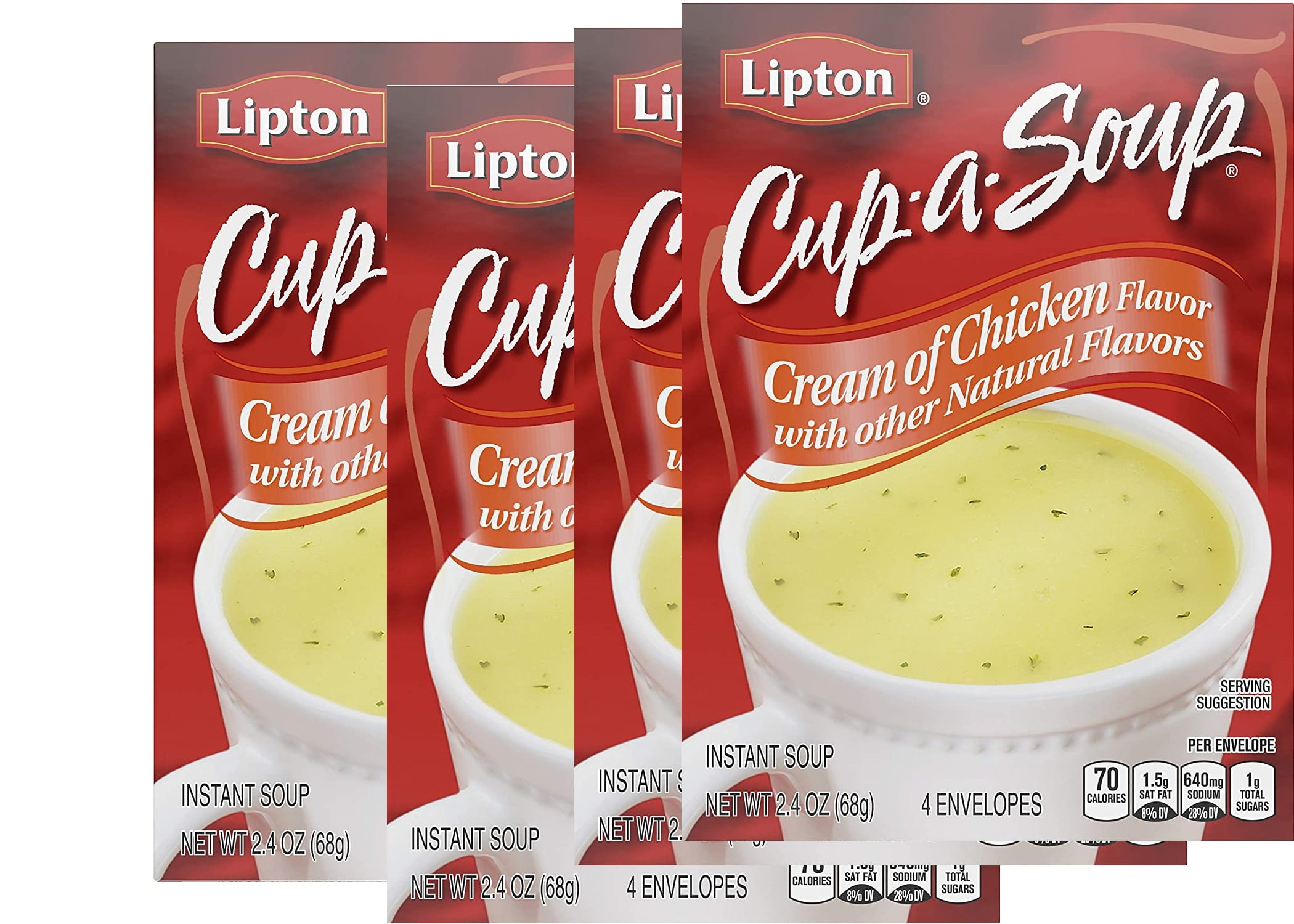Lipton Cup-a-Soup Cream of Chicken Instant Soup, 70 Calories, 2.4 Oz, 4 ...