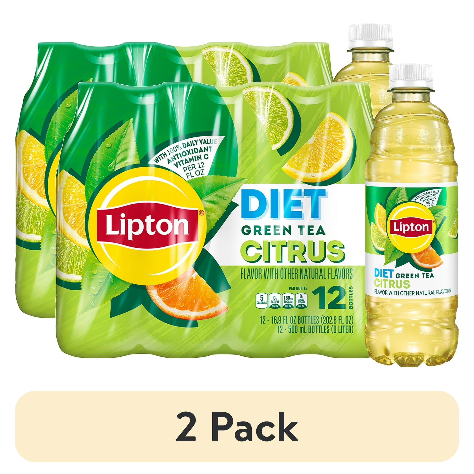 (2 pack) Lipton Diet Green Tea Citrus Iced Tea, Bottled Tea Drink, 16.9 ...