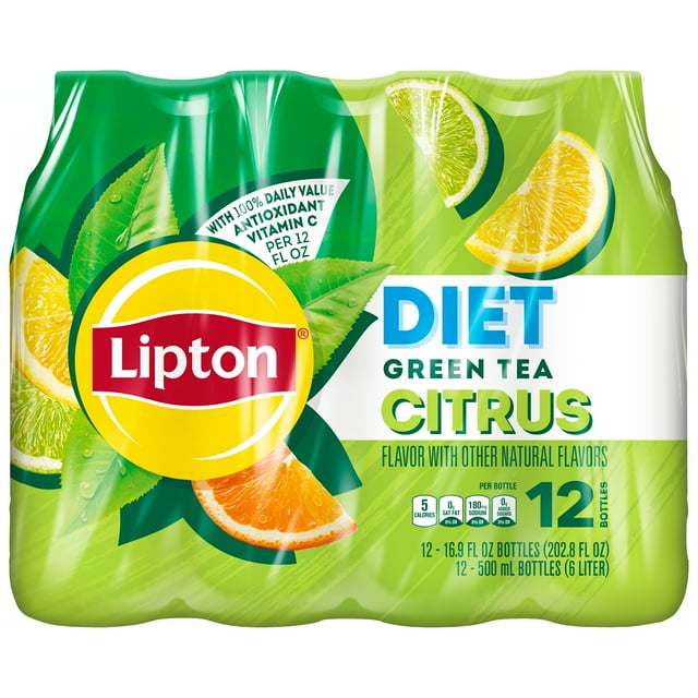 Lipton Diet Green Tea Citrus Iced Tea, Bottled Tea Drink, 16.9 fl oz ...