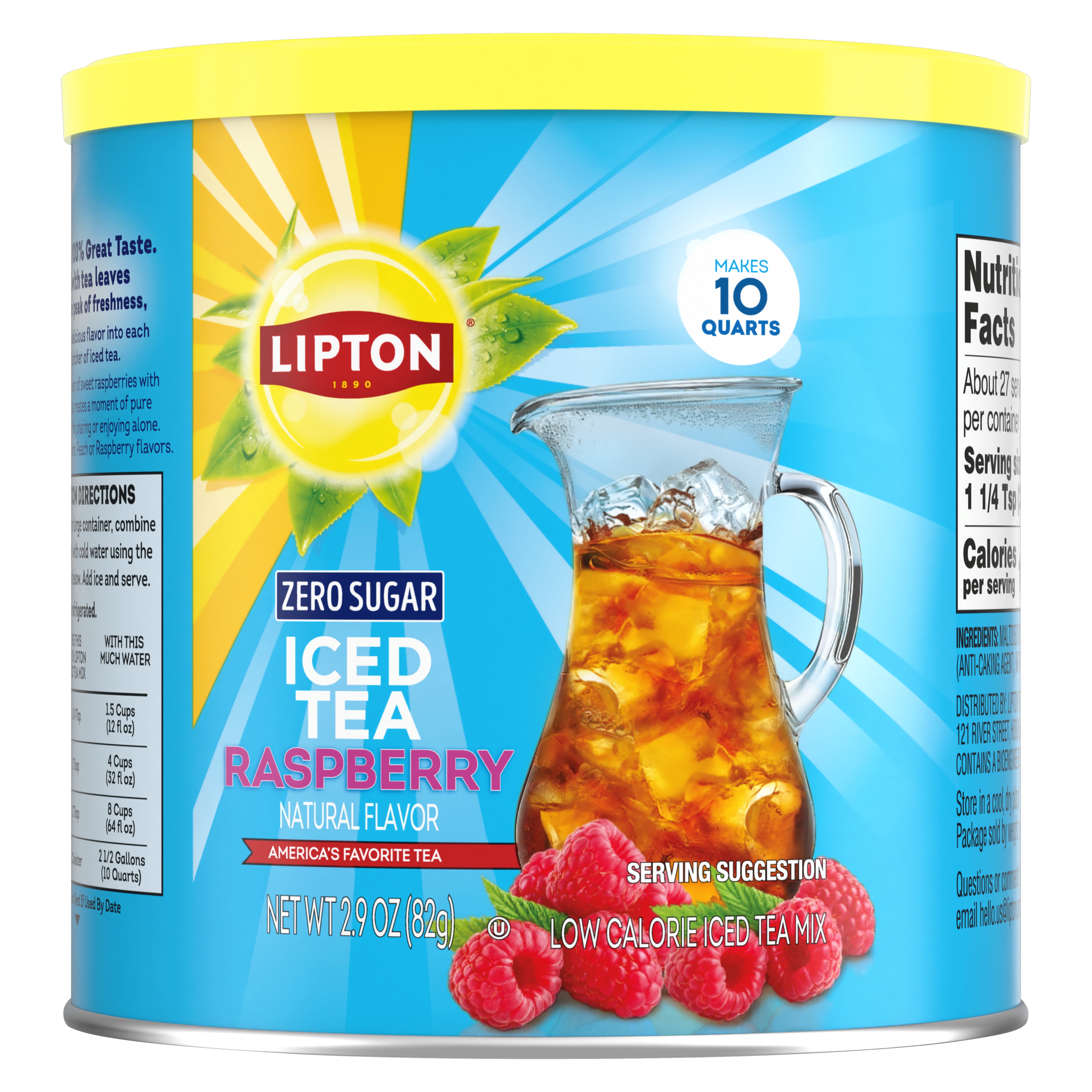 Lipton Diet Raspberry Iced Tea Mix, 2.9 oz, Makes 10 Quarts - Walmart.com