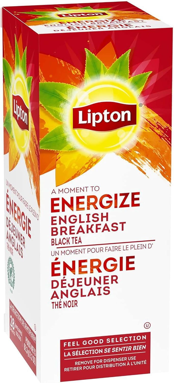 Lipton Energize English Breakfast Black Tea, 28 Tea Bags, 62.3g Box ...