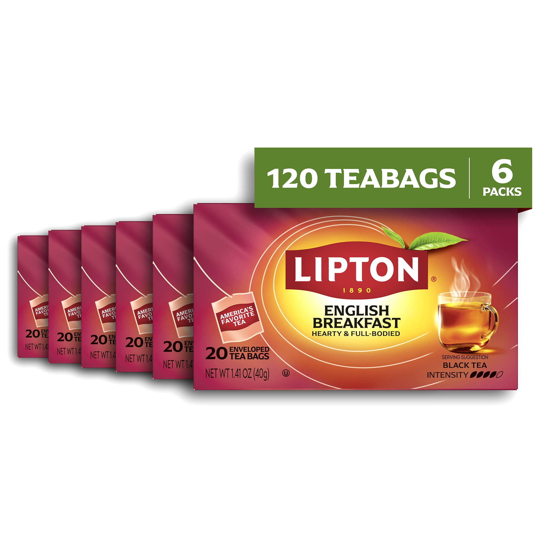 Lipton English Breakfast Black Tea Bags, 20 Count, Pack of 6 - Walmart.com