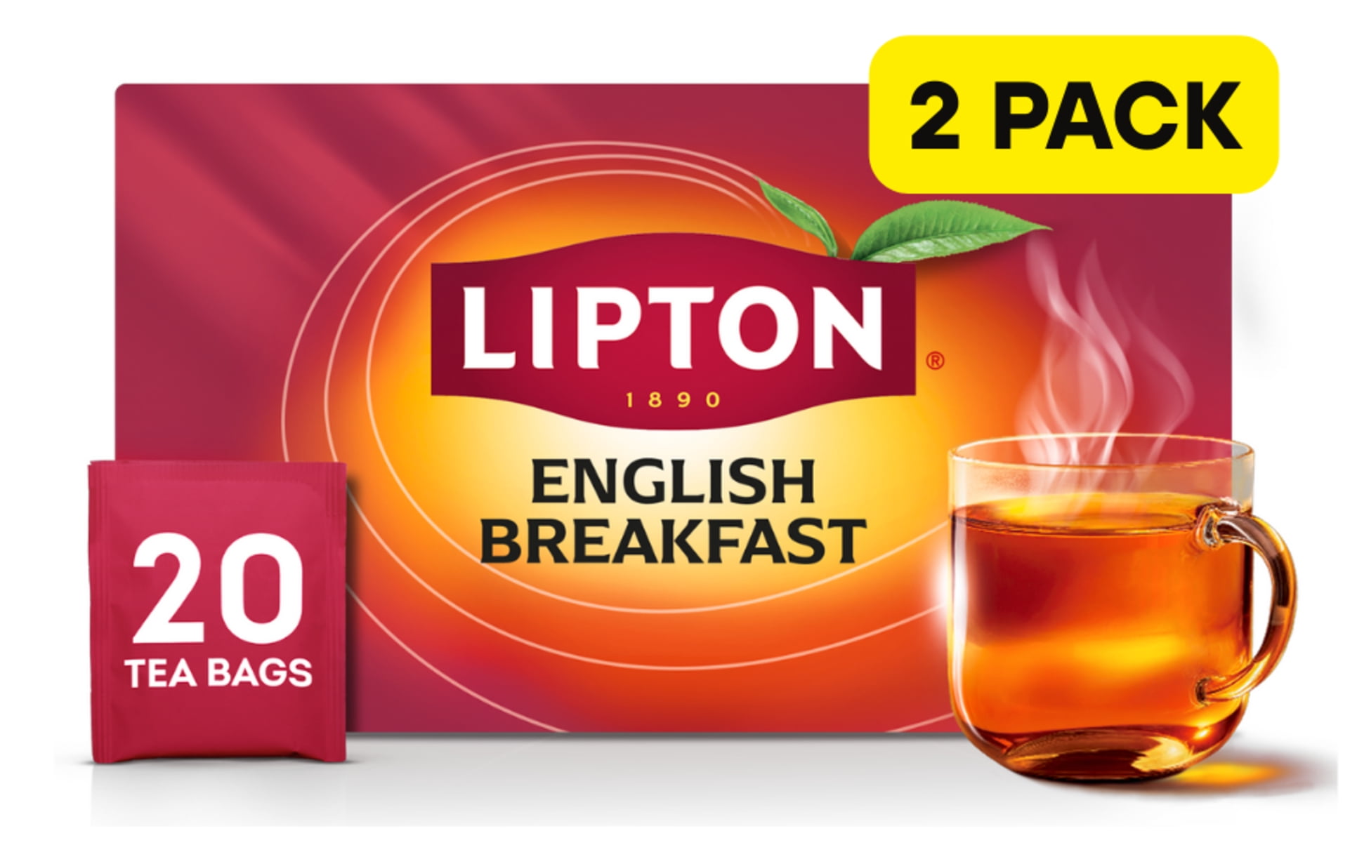 Lipton English Breakfast Black Tea Bags, 20 Count Box, Pack of 2 (40 ...