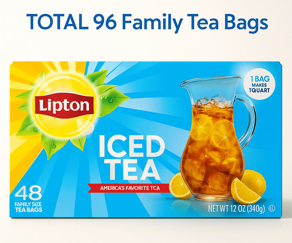 Lipton Family Size Black Tea Bags, Unsweetened Iced Tea, 48 Count per ...