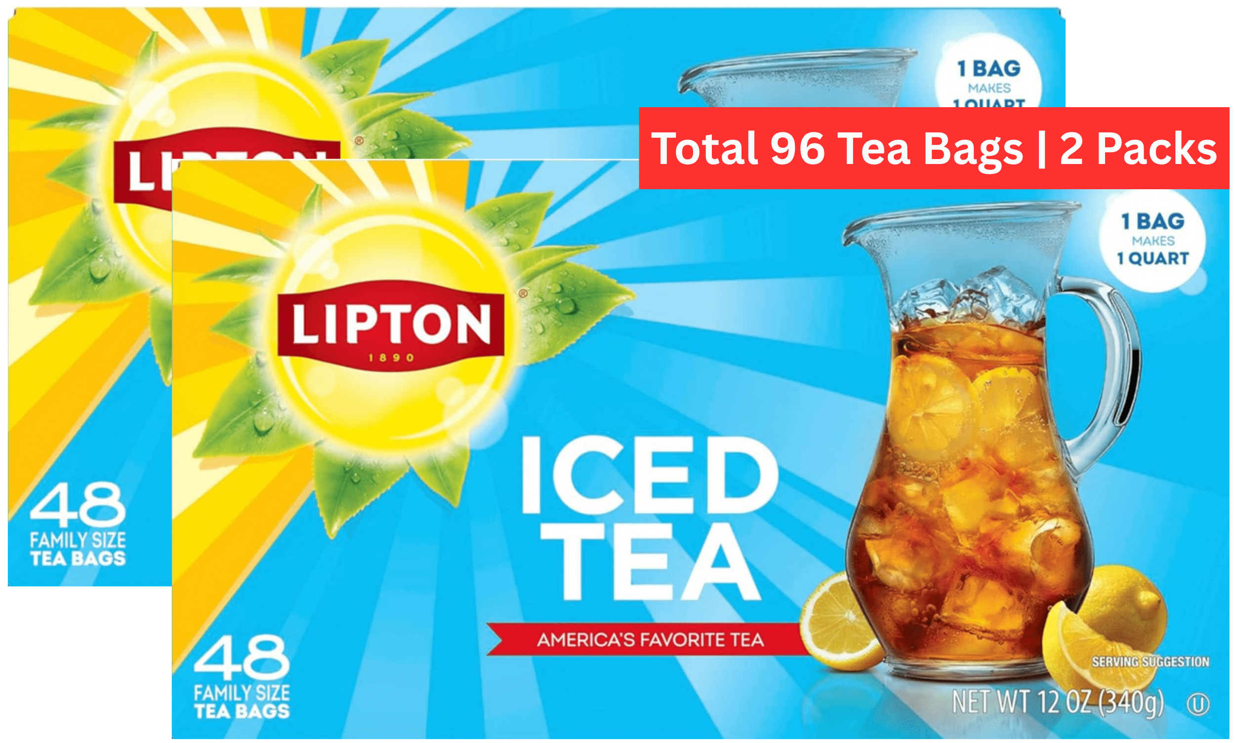 Lipton Family Size Black Tea Bags, Unsweetened, 48 Count, 2-Pack ...