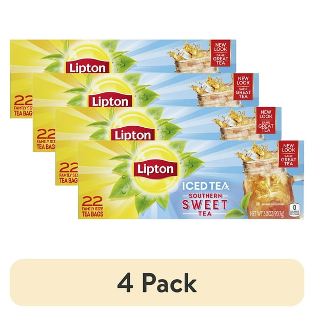 (4 pack) Lipton Family Sized Iced Southern Sweet Black Tea, Caffeinated ...