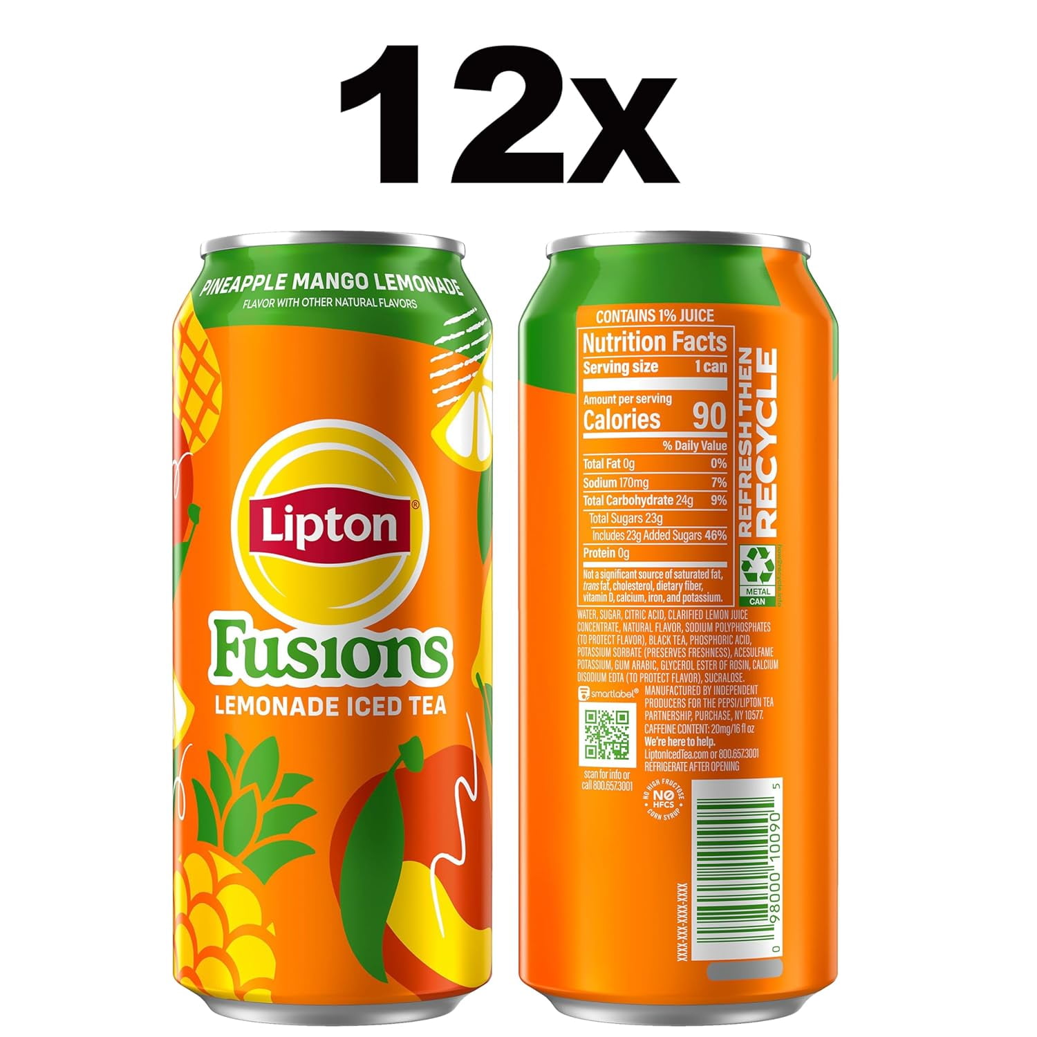 Lipton Fusions Iced Tea Pineapple Mango Lemonade, 16 Fl Oz X 12 ...