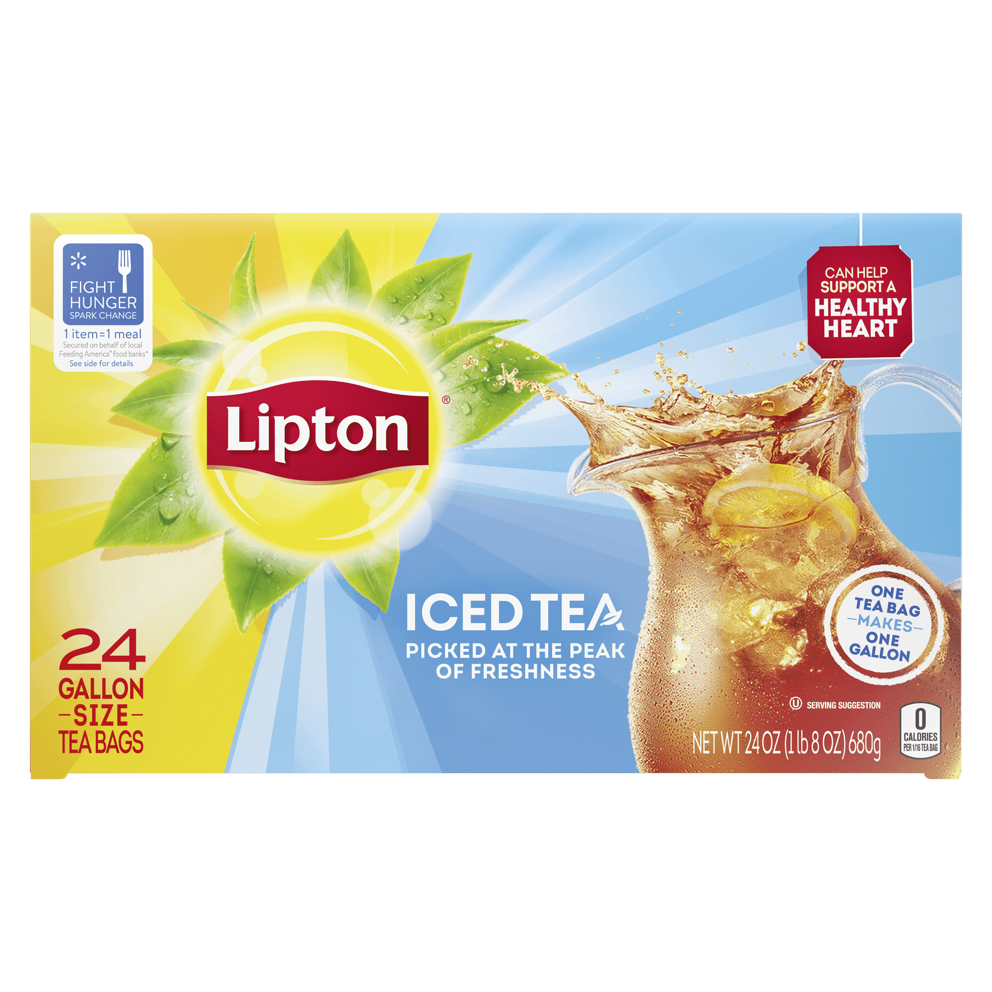 Lipton Gallon-Sized Unsweetened Iced Tea Bags, Black Tea, 24 Count, 24 ...