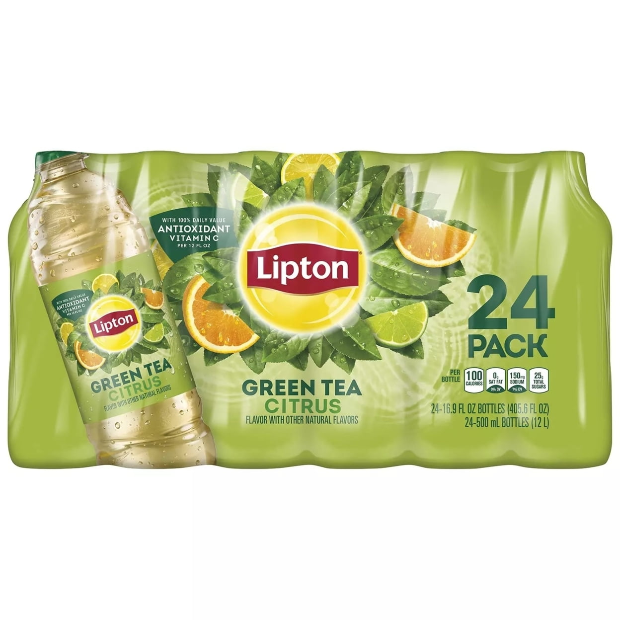 Lipton Green Tea with Citrus, 24 Pack, 16.9oz Bottles, Low Calorie ...