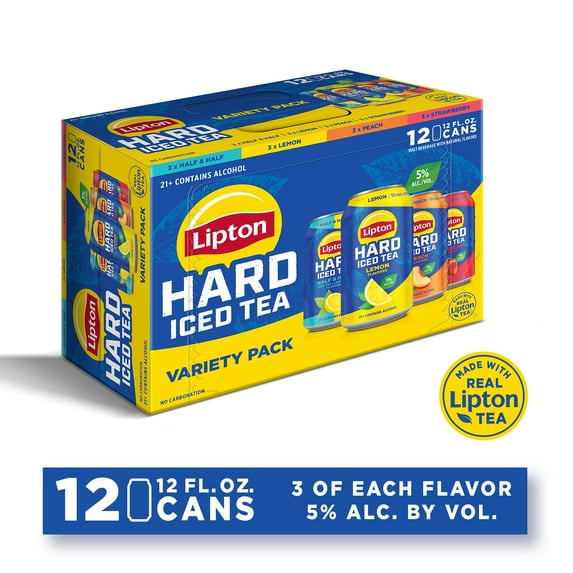 Lipton Hard Iced Tea Beverage Variety Pack, 12 Pack, 12 fl oz Cans, 5% ...