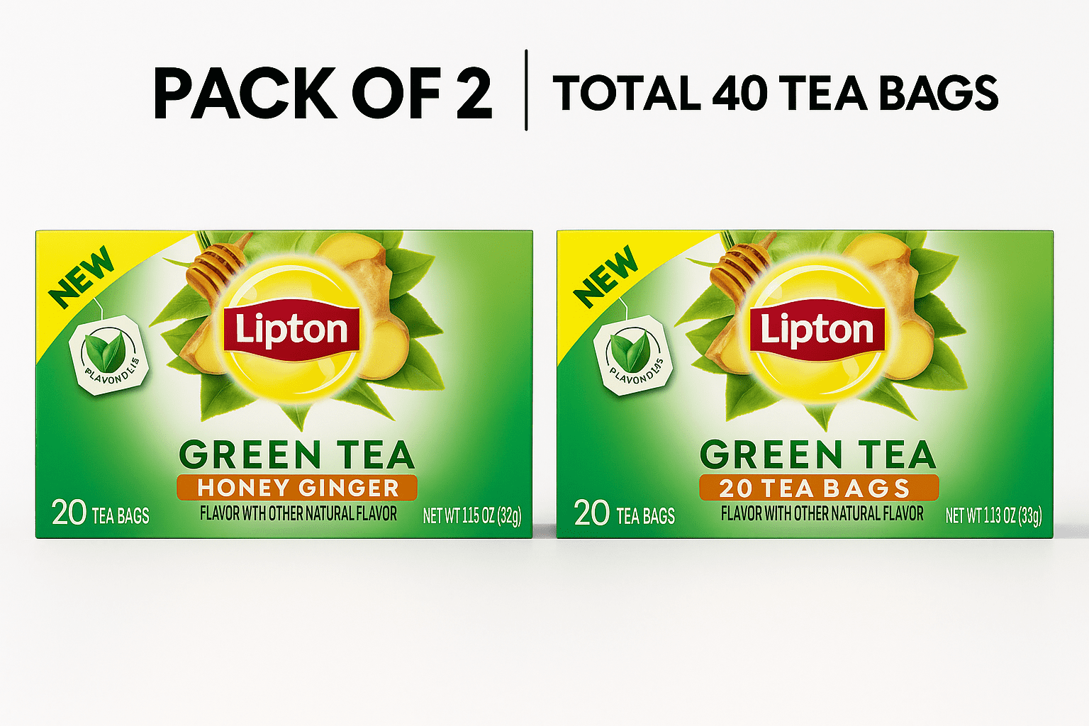 Lipton Honey Ginger Green Tea Bags, Flavored, Unsweetened Teabags for ...