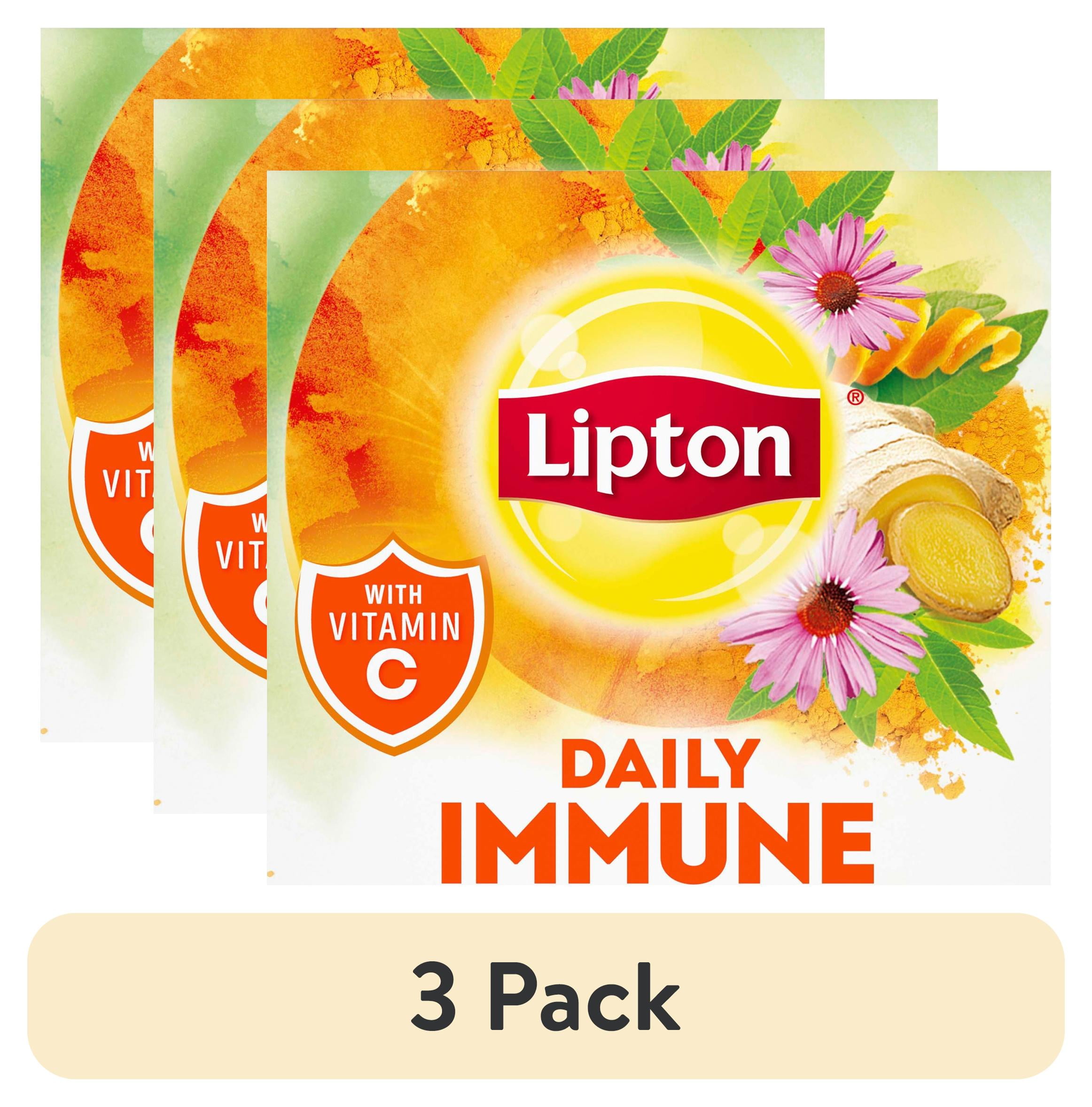 3 Pack Lipton Immune Support Herbal Green Tea Supplement Caffeine Free Tea Bags 15 Count Box