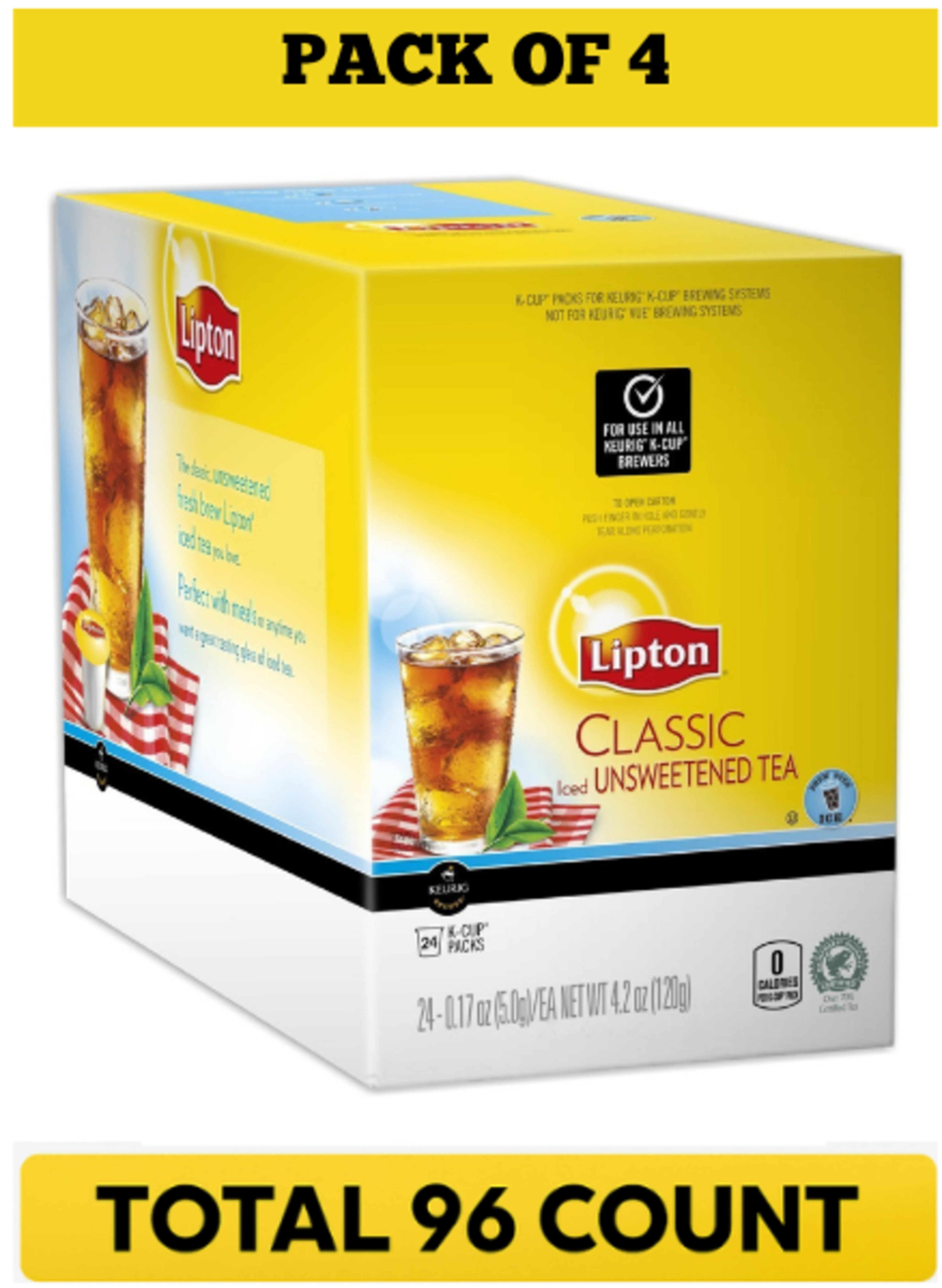 Lipton K-Cup Classic Unsweetened Iced Tea, 96 Count (24 Count Each ...