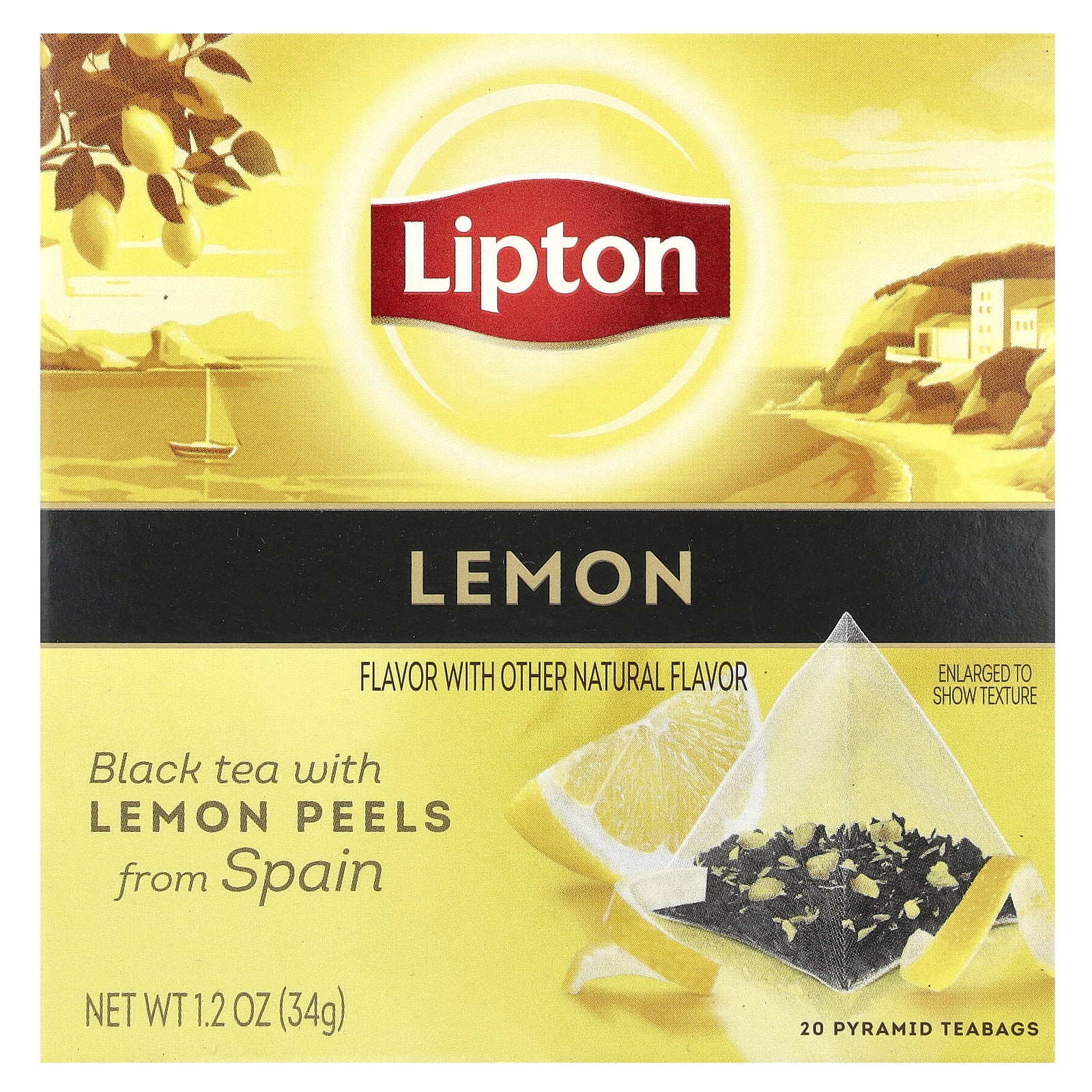 Lipton Lemon Black Tea, Pyramid Tea Bags, 20 Count, 1.2 oz Box, Zestful ...