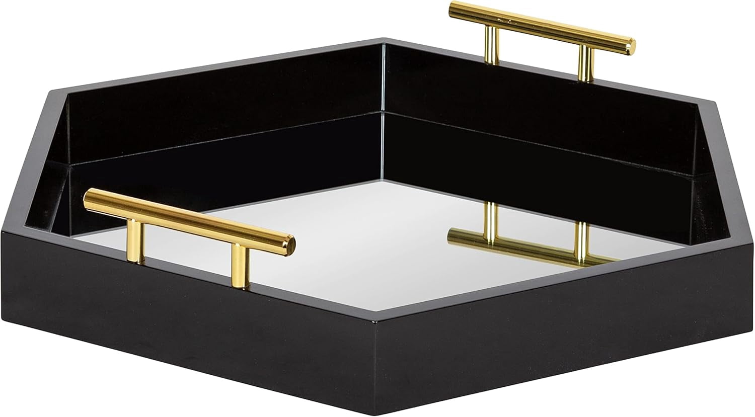 Lipton Modern Hexagon Mirrored Tray, 18 X 18, Black and Gold ...