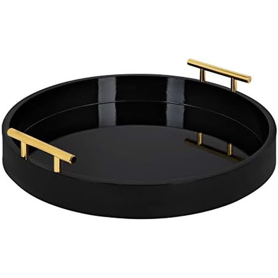 Lipton Modern Round Tray, 18" Diameter, Black and Gold, Decorative ...