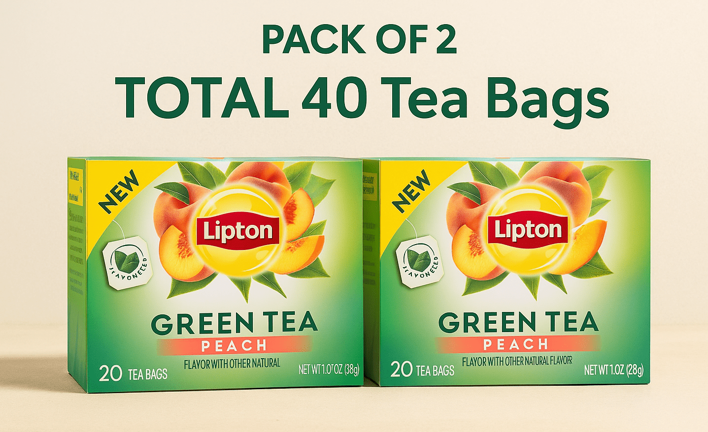 Lipton Peach Green Tea Bags, Flavored, Unsweetened Tea Bags for Hot or ...