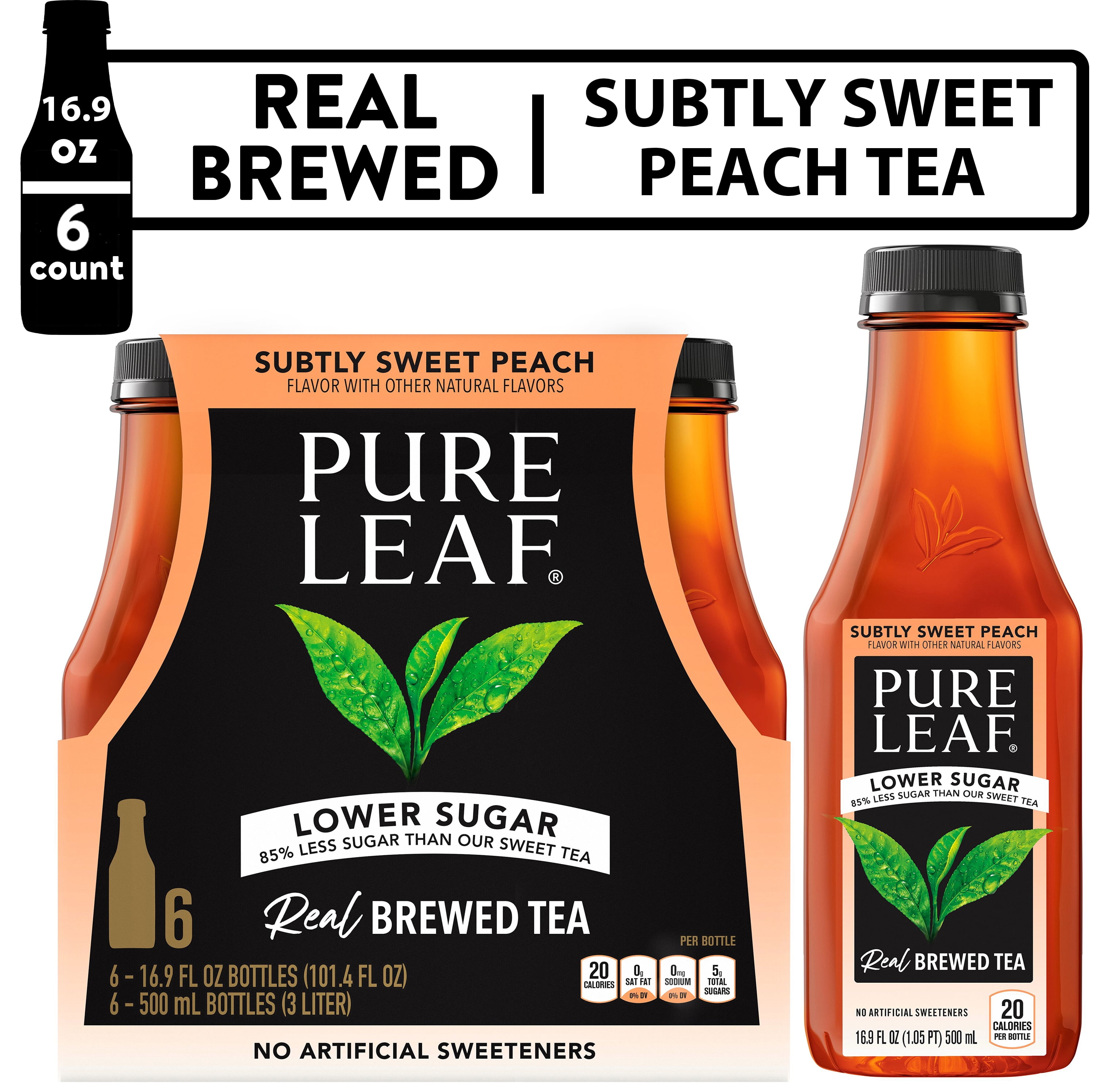 Lipton Pure Leaf Lower Sugar Peach Real Brewed Black Iced Tea, 16.9 fl ...