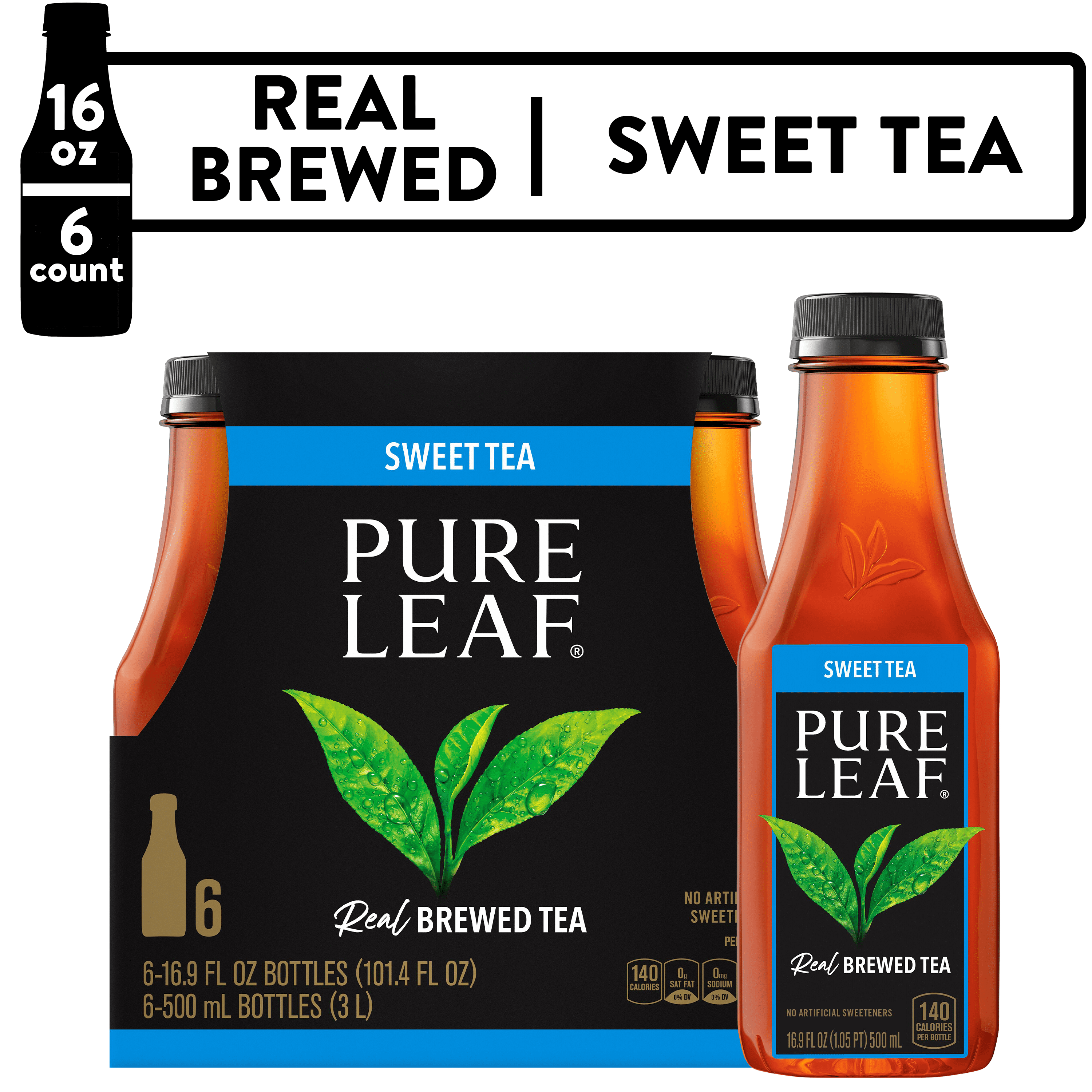 Lipton Pure Leaf Real Brewed Sweet Iced Tea, 16.9 fl oz, 6 Pack Bottles ...