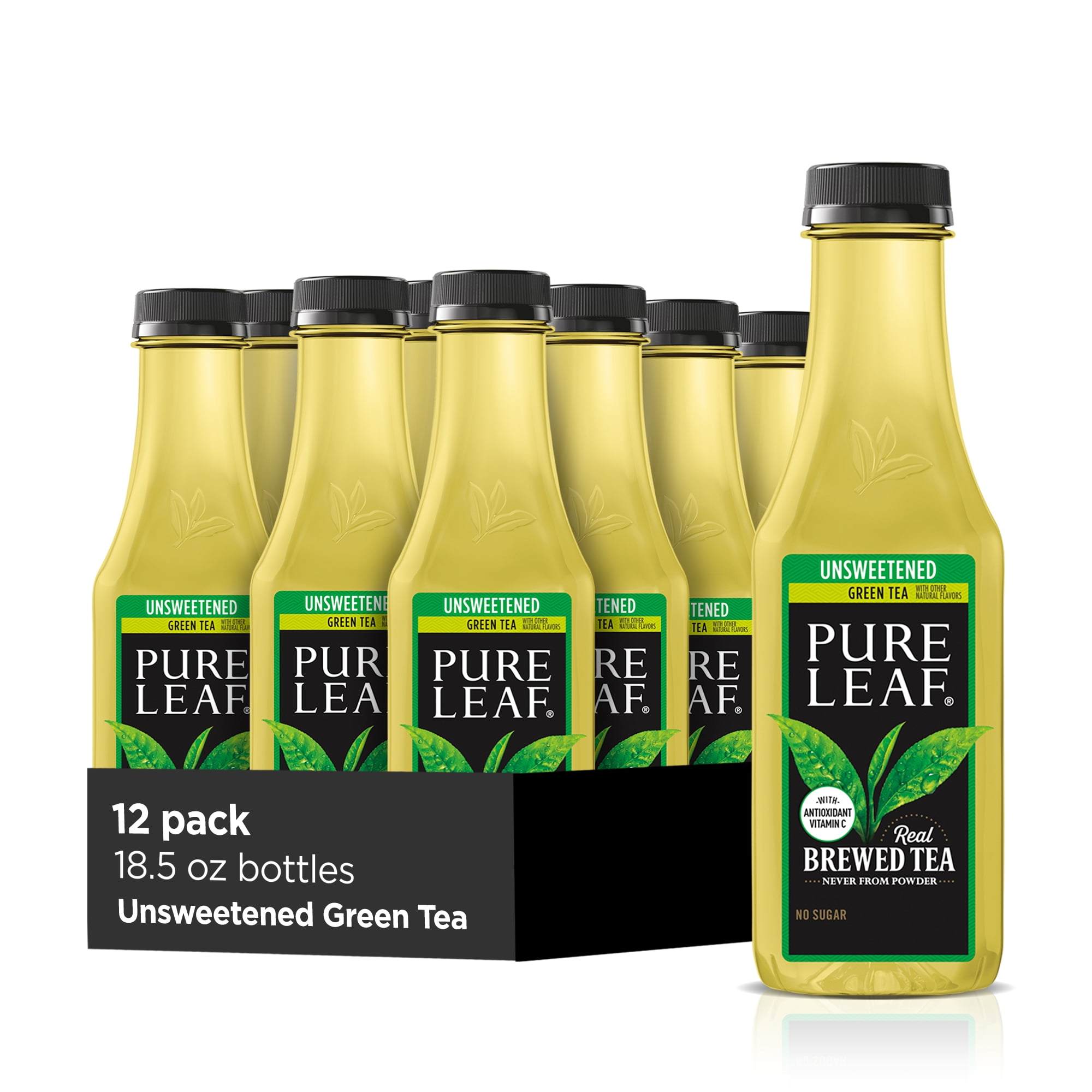 Pure Leaf Unsweetened Real Brewed Green Iced Tea, 18.5 fl oz, 12 Pack ...