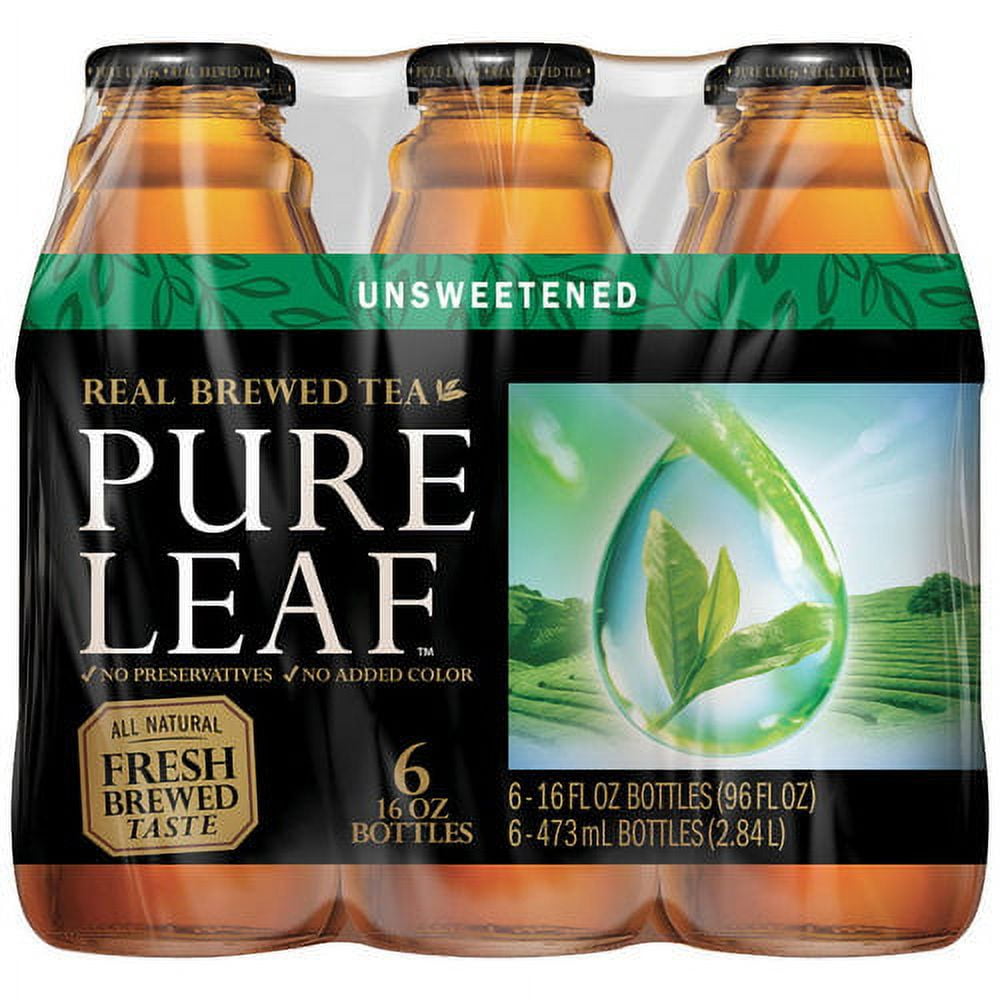 Lipton Pure Leaf Unsweetened Iced Tea Bottled Tea, 16 fl oz, 6 Bottles ...