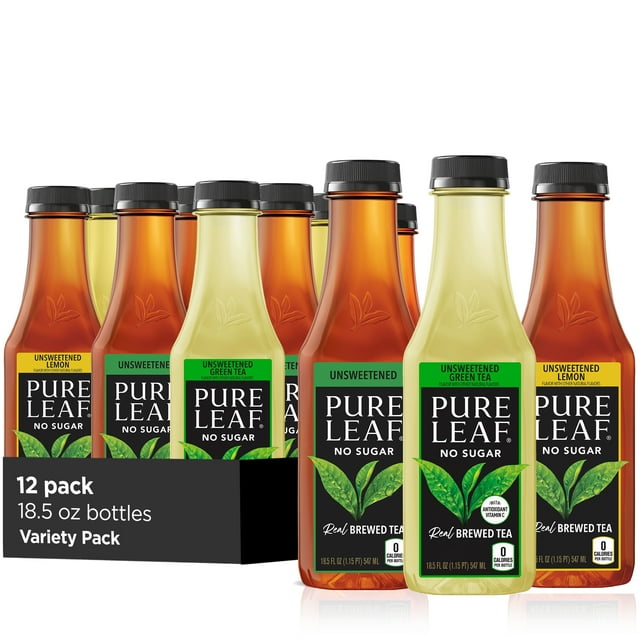 Lipton Pure Leaf Unsweetened Iced Tea Variety Pack, 18.5 fl oz 12 Pack ...