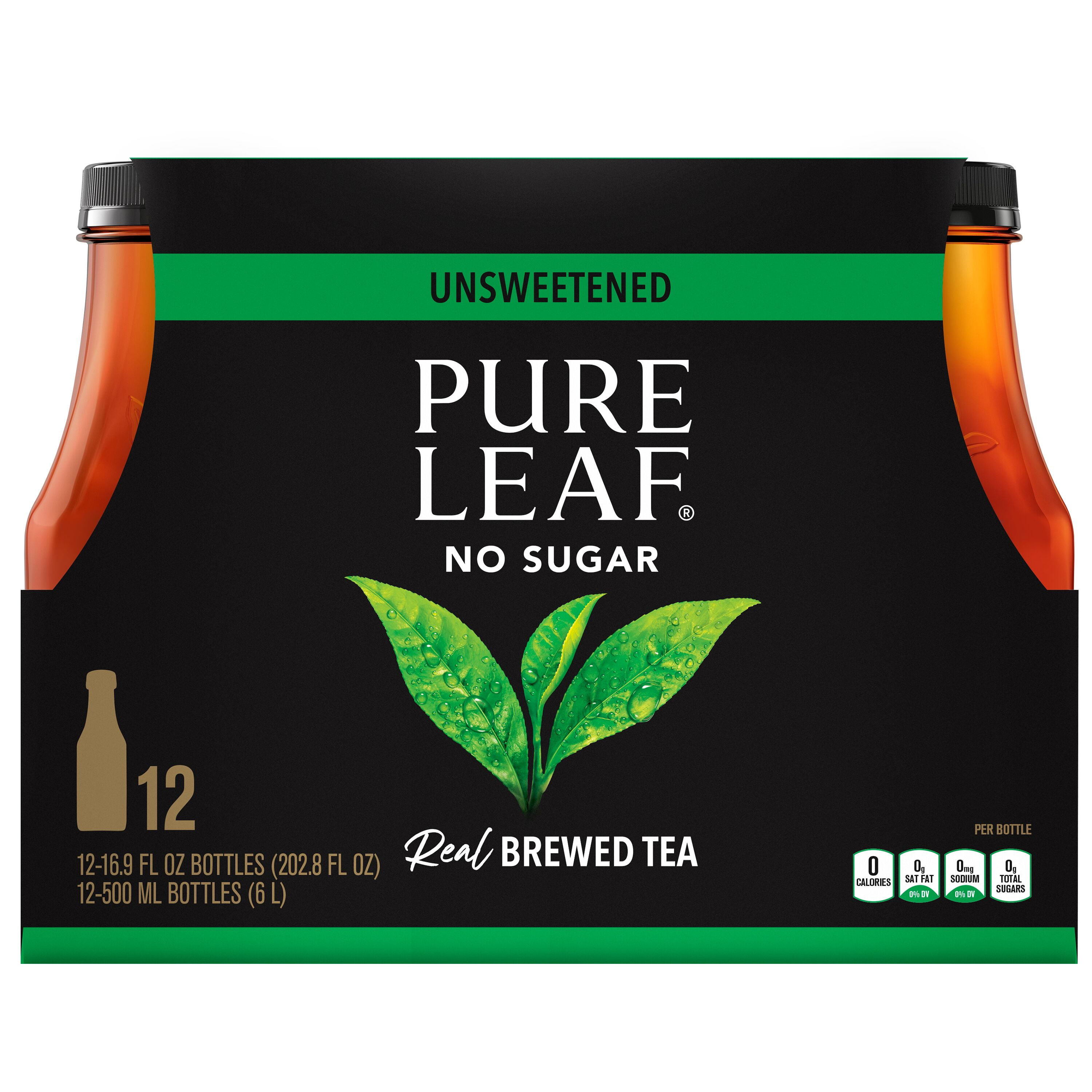 Lipton Pure Leaf Unsweetened Real Brewed Black Iced Tea, 16.9 fl oz, 12 ...
