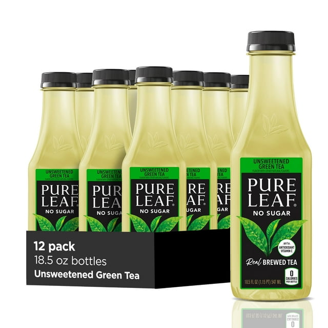 Lipton Pure Leaf Unsweetened Real Brewed Green Iced Tea, 18.5 fl oz, 12 ...